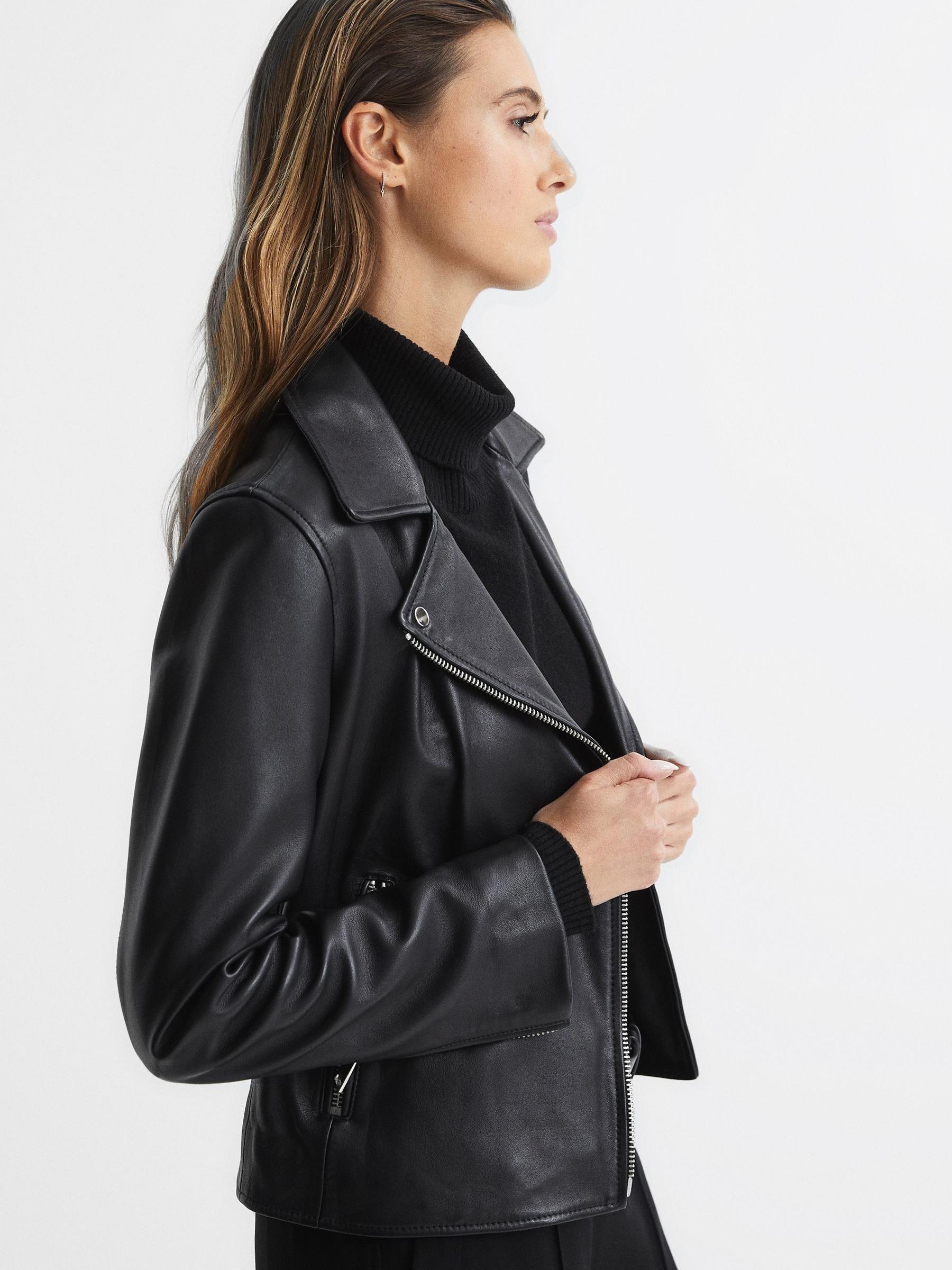 Reiss Leather Biker Jacket in Black - REISS