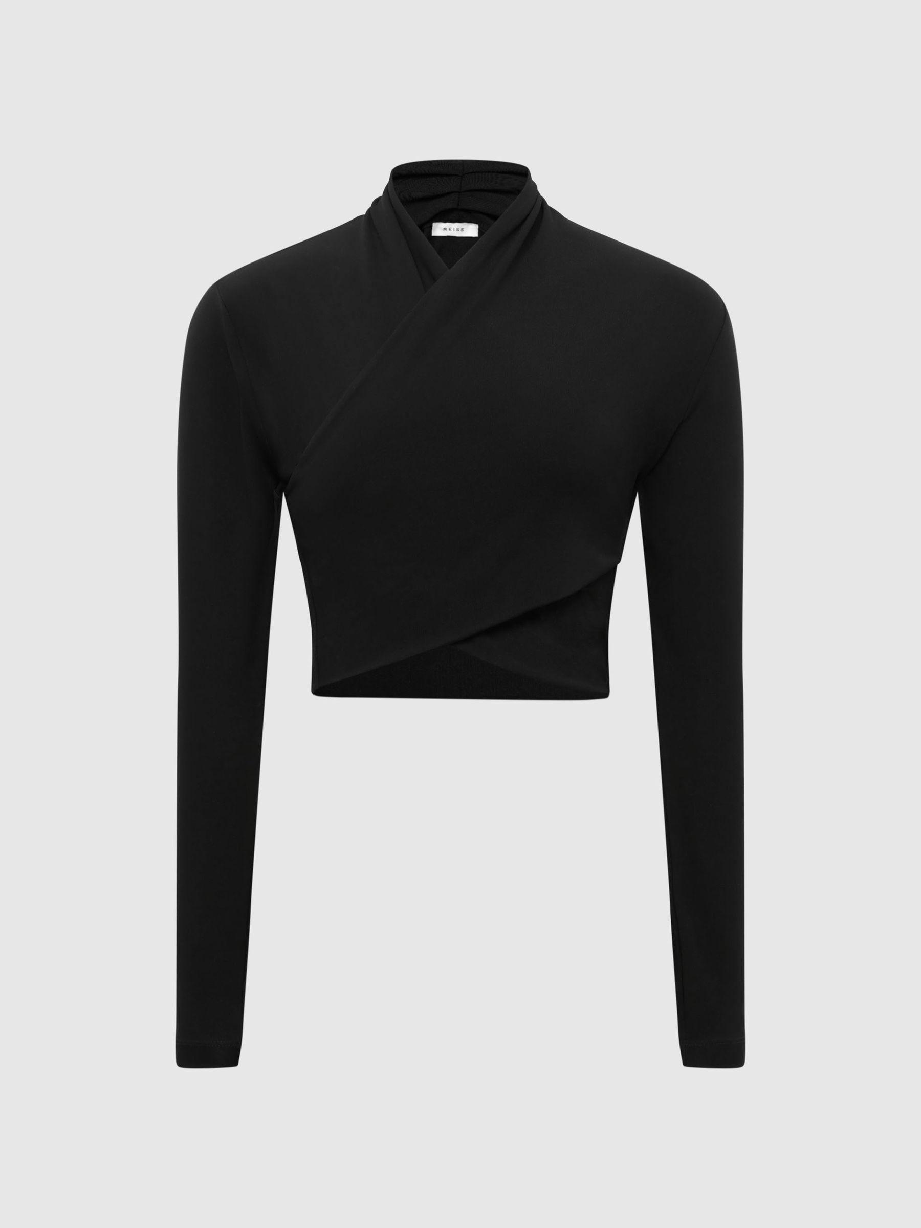 Reiss Cross Front Crop Top in Black | REISS