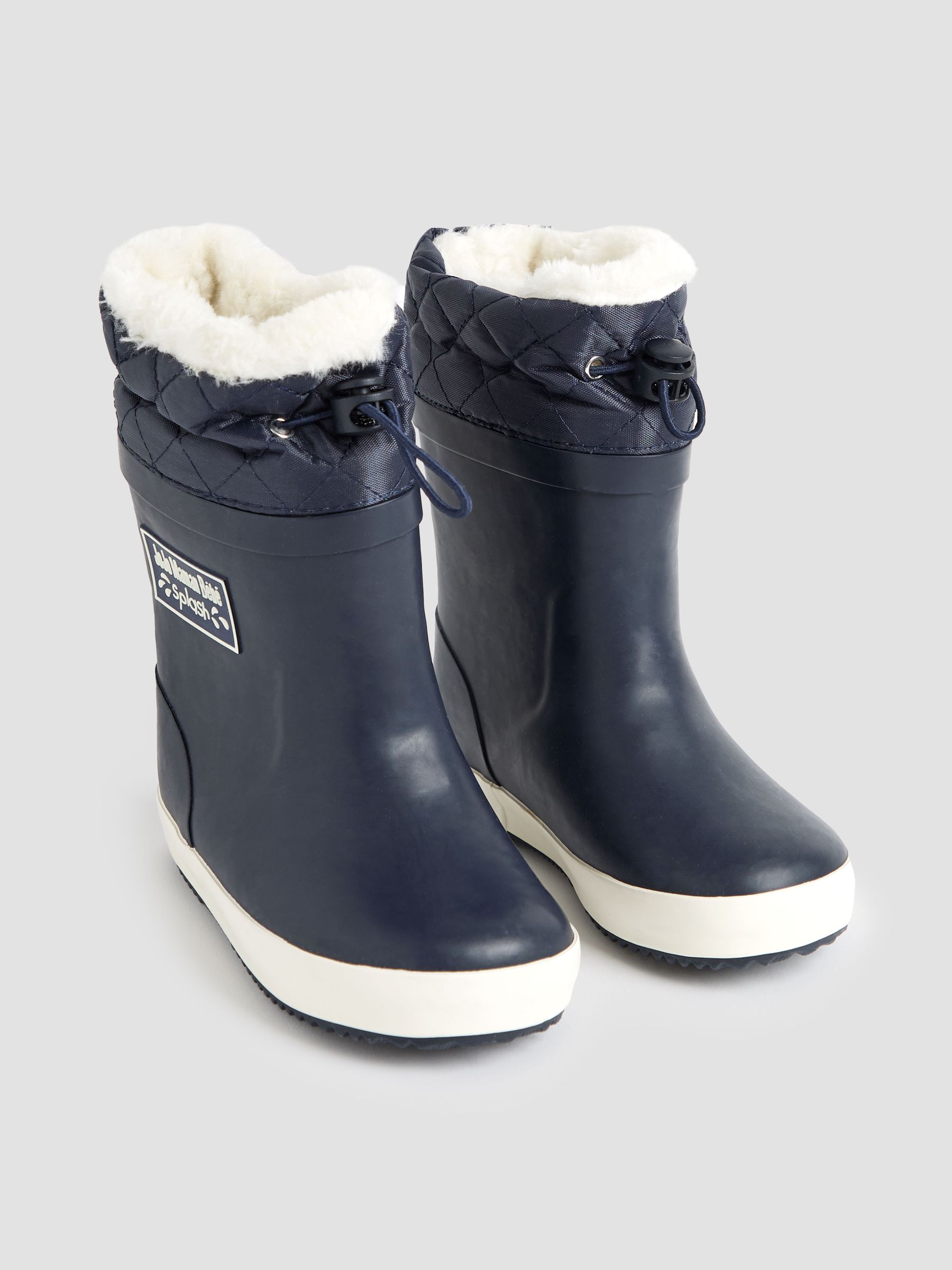 Navy Blue Cosy Lined Drawstring Top Wellies | JoJo Maman Bébé