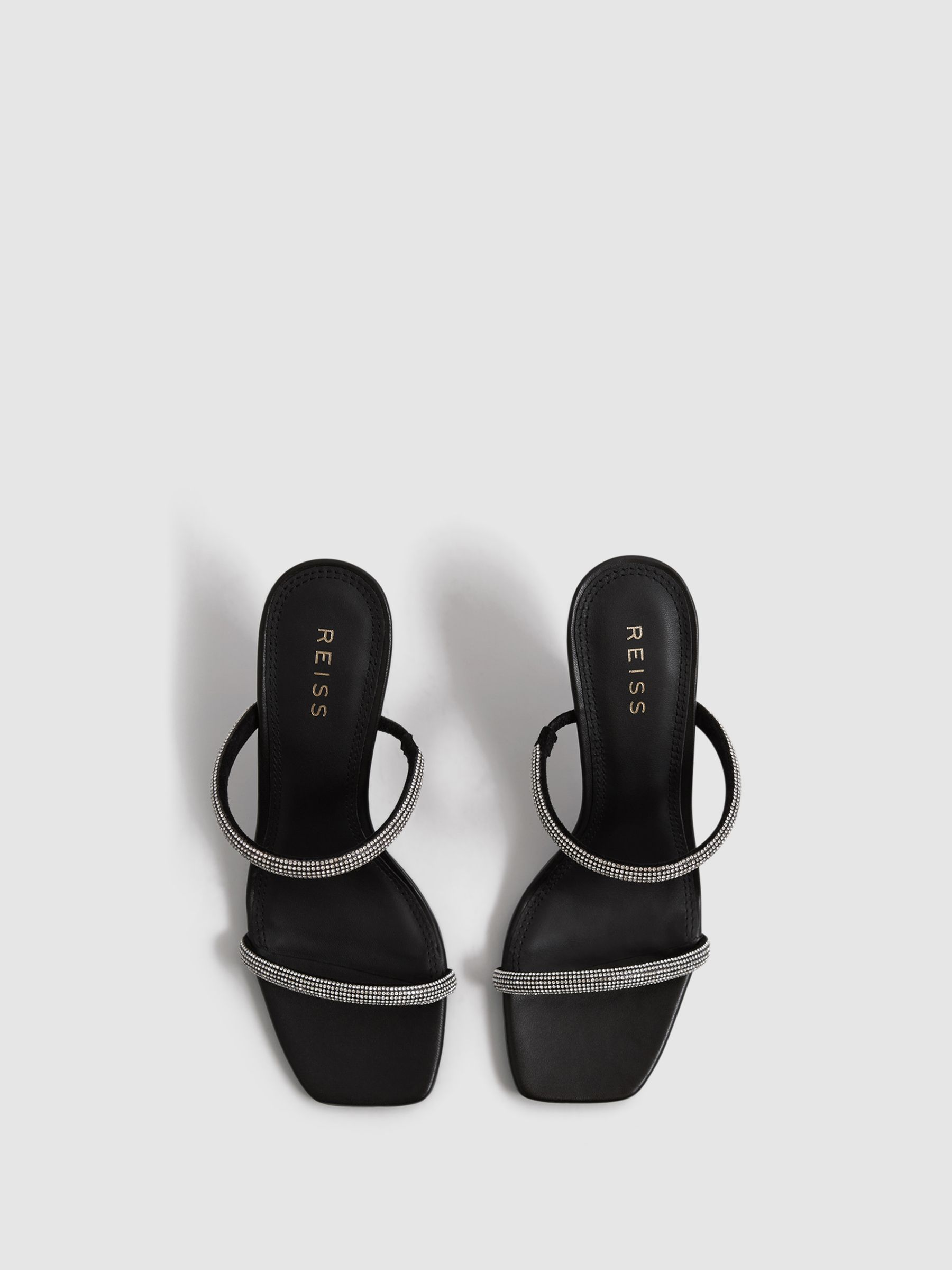 Reiss Crystal Mid Heel Sandals in Black | REISS