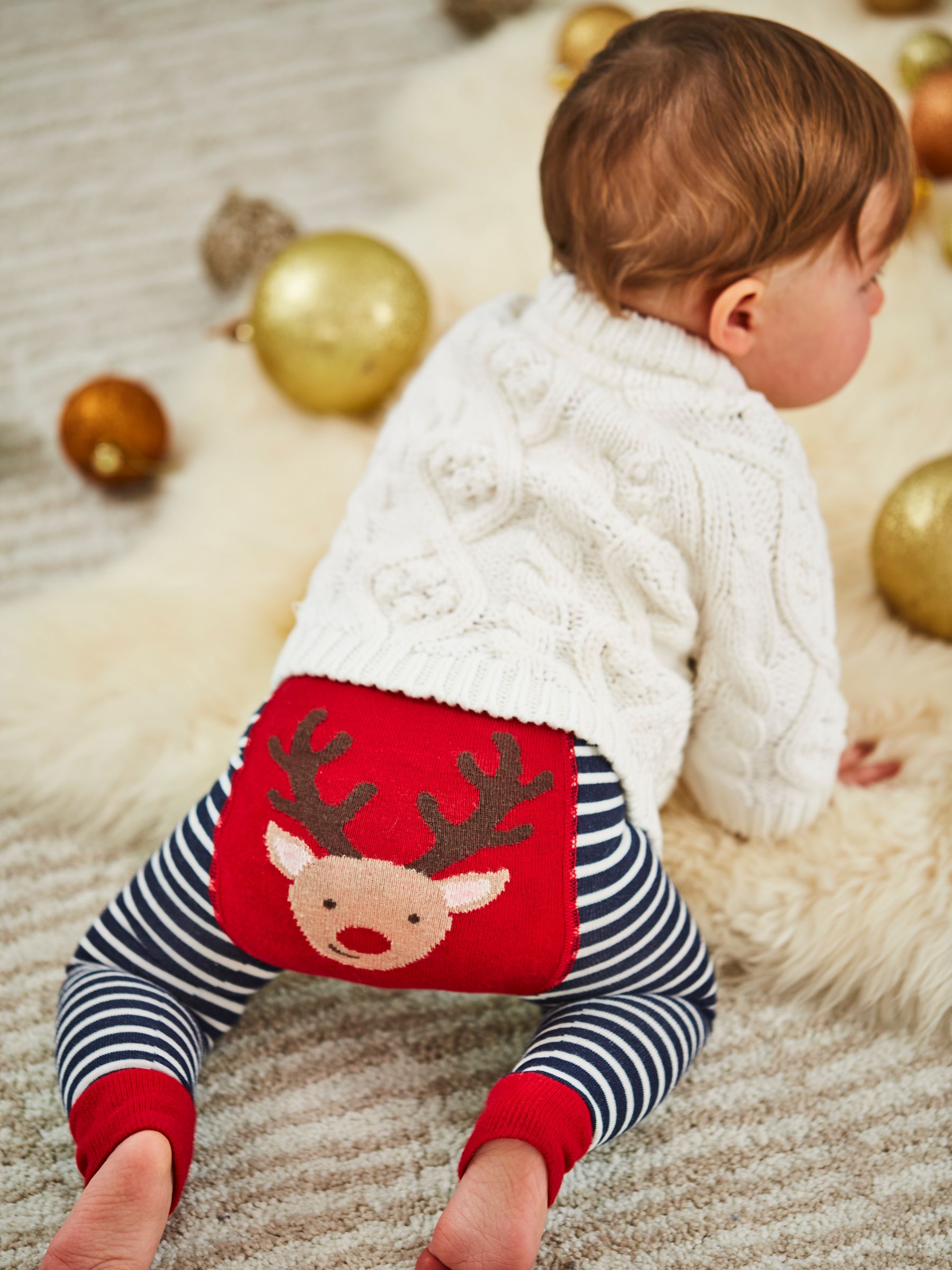 Red Christmas Cotton Blend Stripe Baby Leggings | JoJo Maman Bébé USA