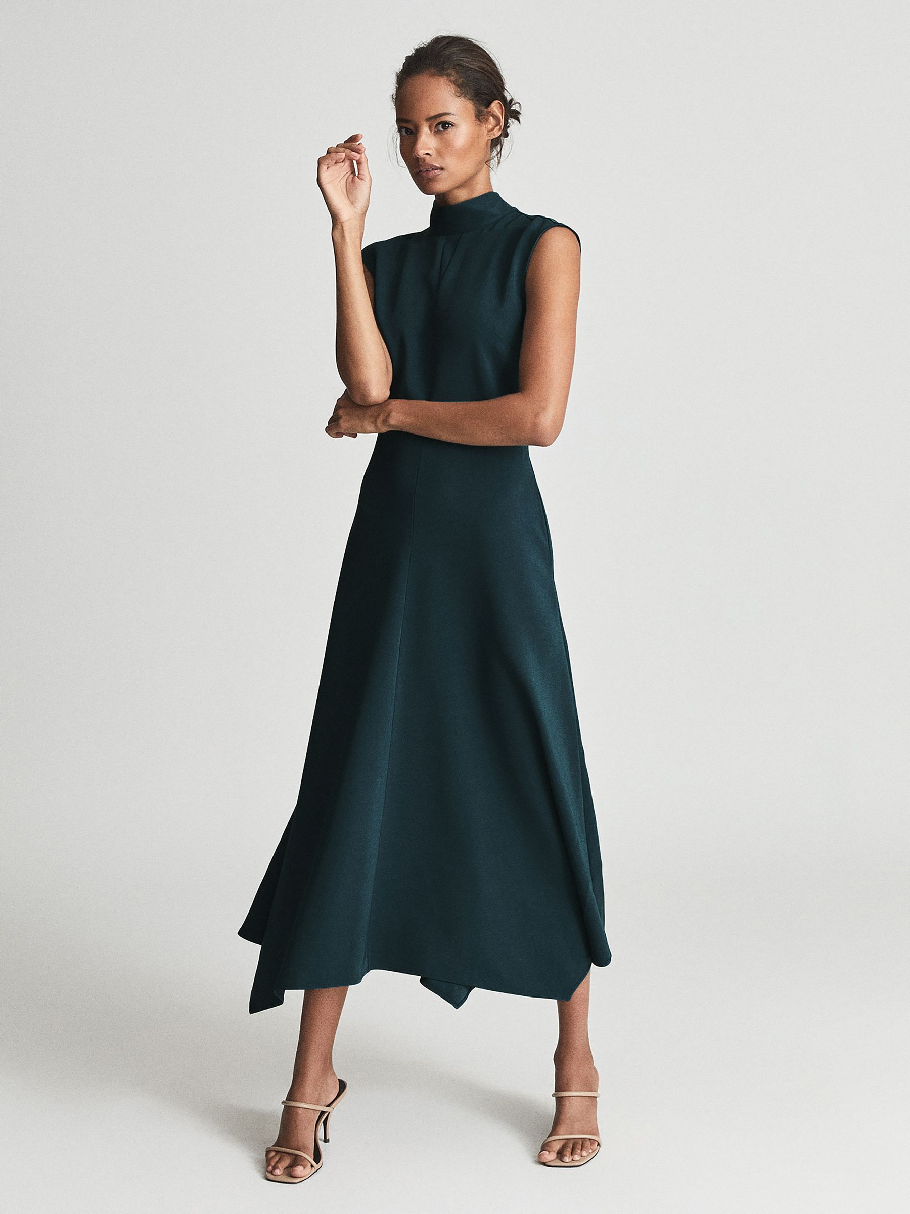 Reiss Open Back Midi Dress in Teal - REISS