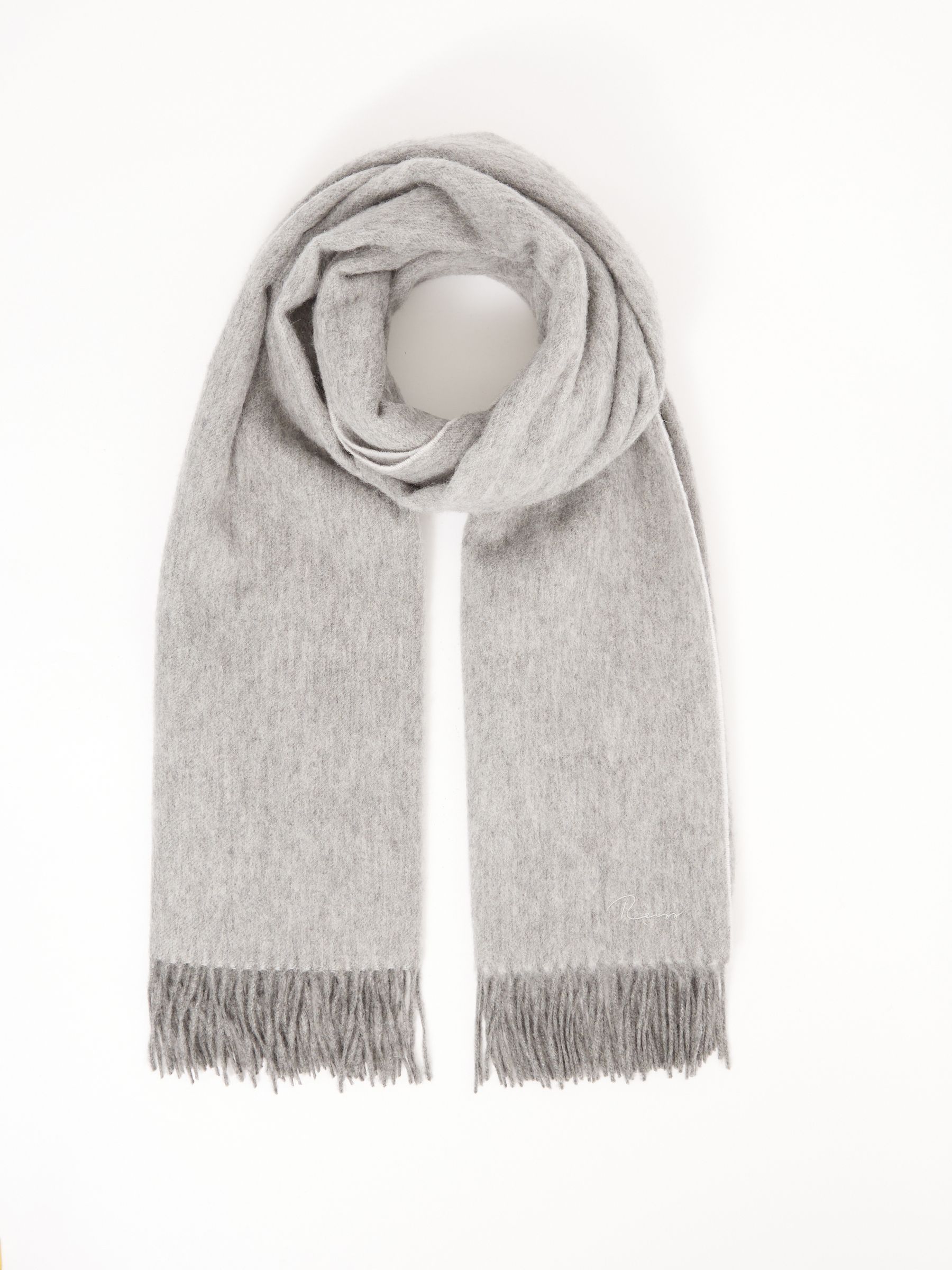 Reiss Wool-Cashmere Script-Logo Scarf in Soft Grey - REISS