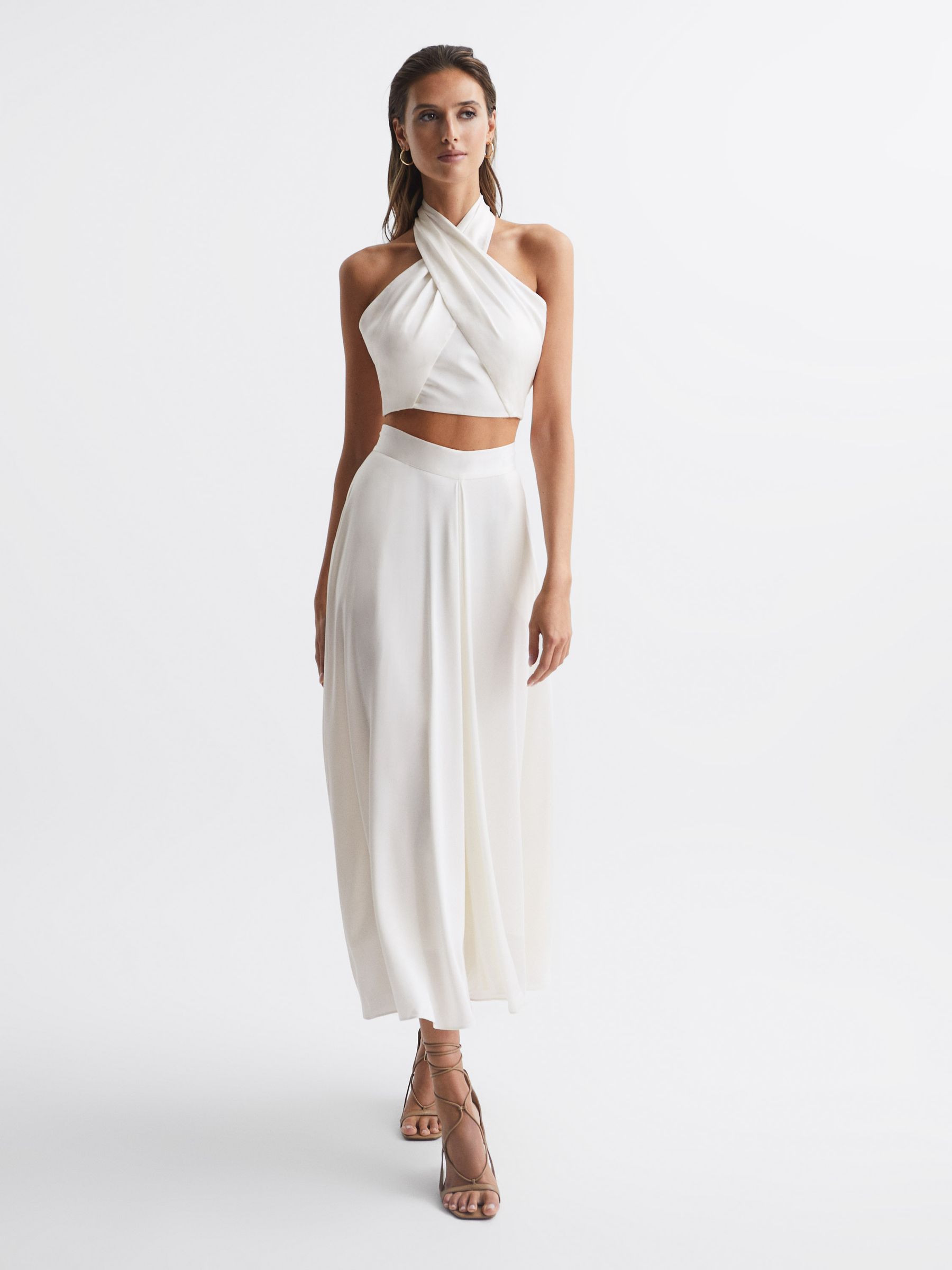 Reiss Cropped Halter Occasion Top in White - REISS