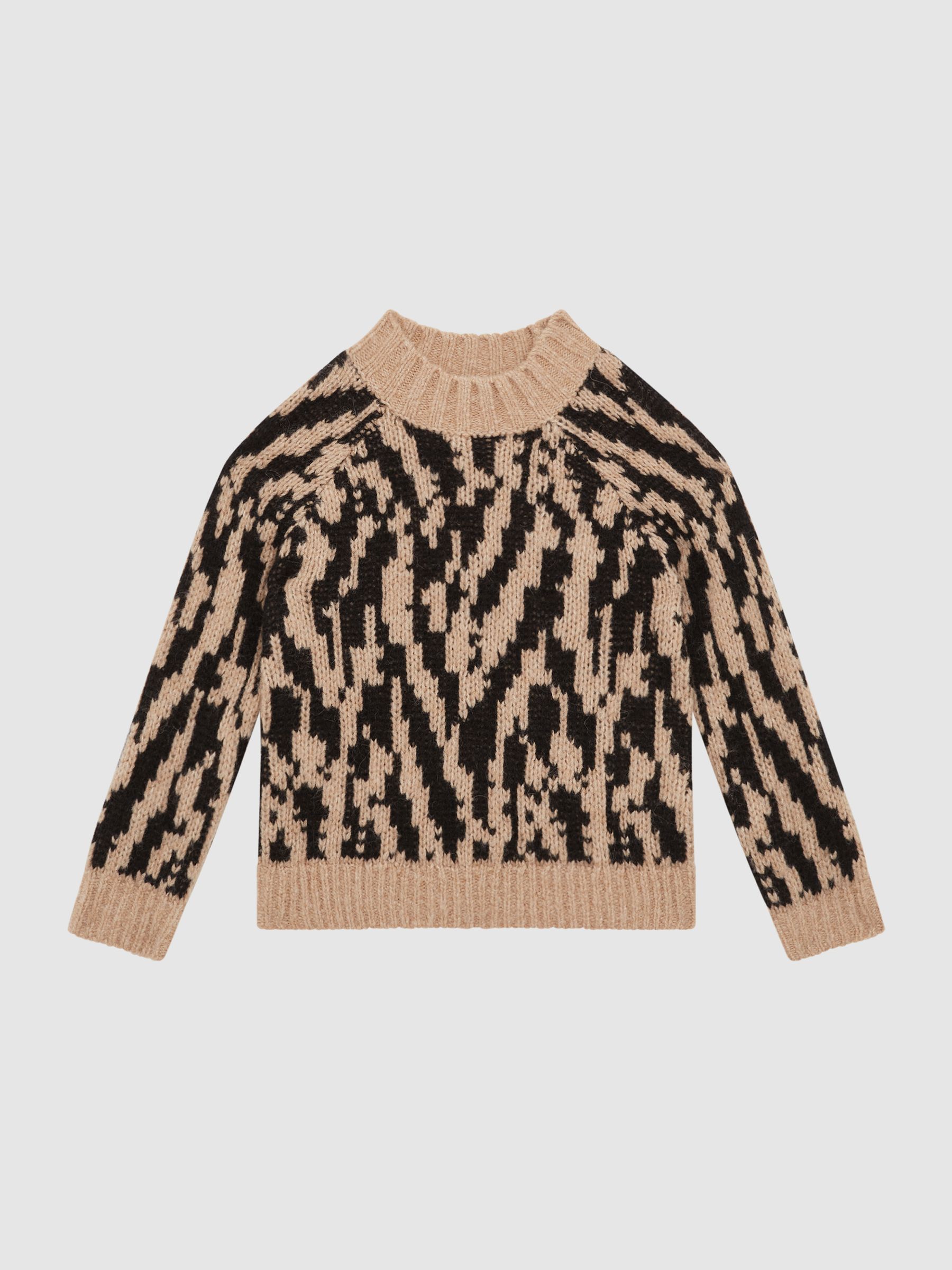 Reiss Junior Animal Print Wool Blend Jumper in Camel | REISS
