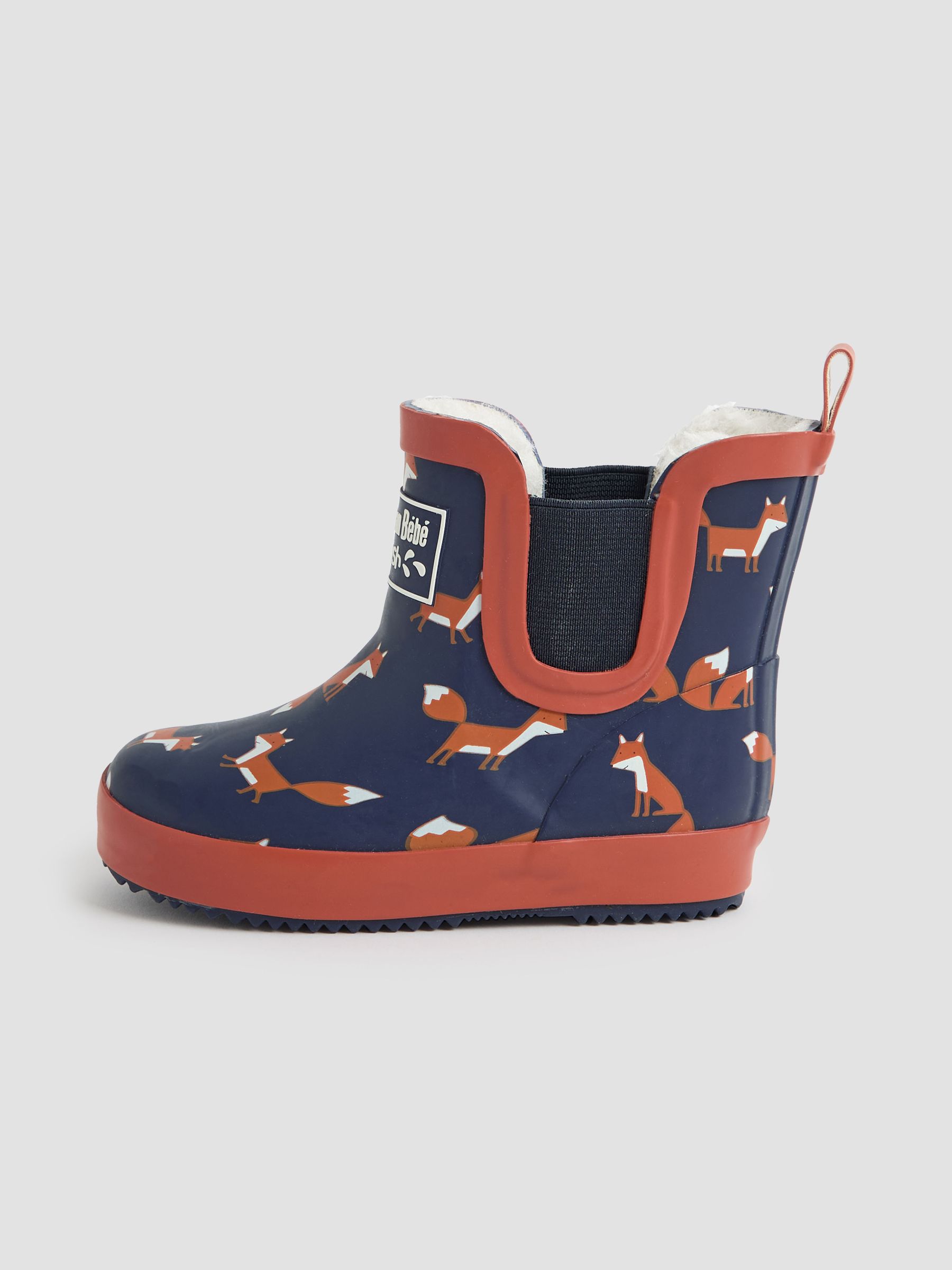 Navy Blue Fox Cosy Lined Fox Print Ankle Wellies | JoJo Maman Bébé