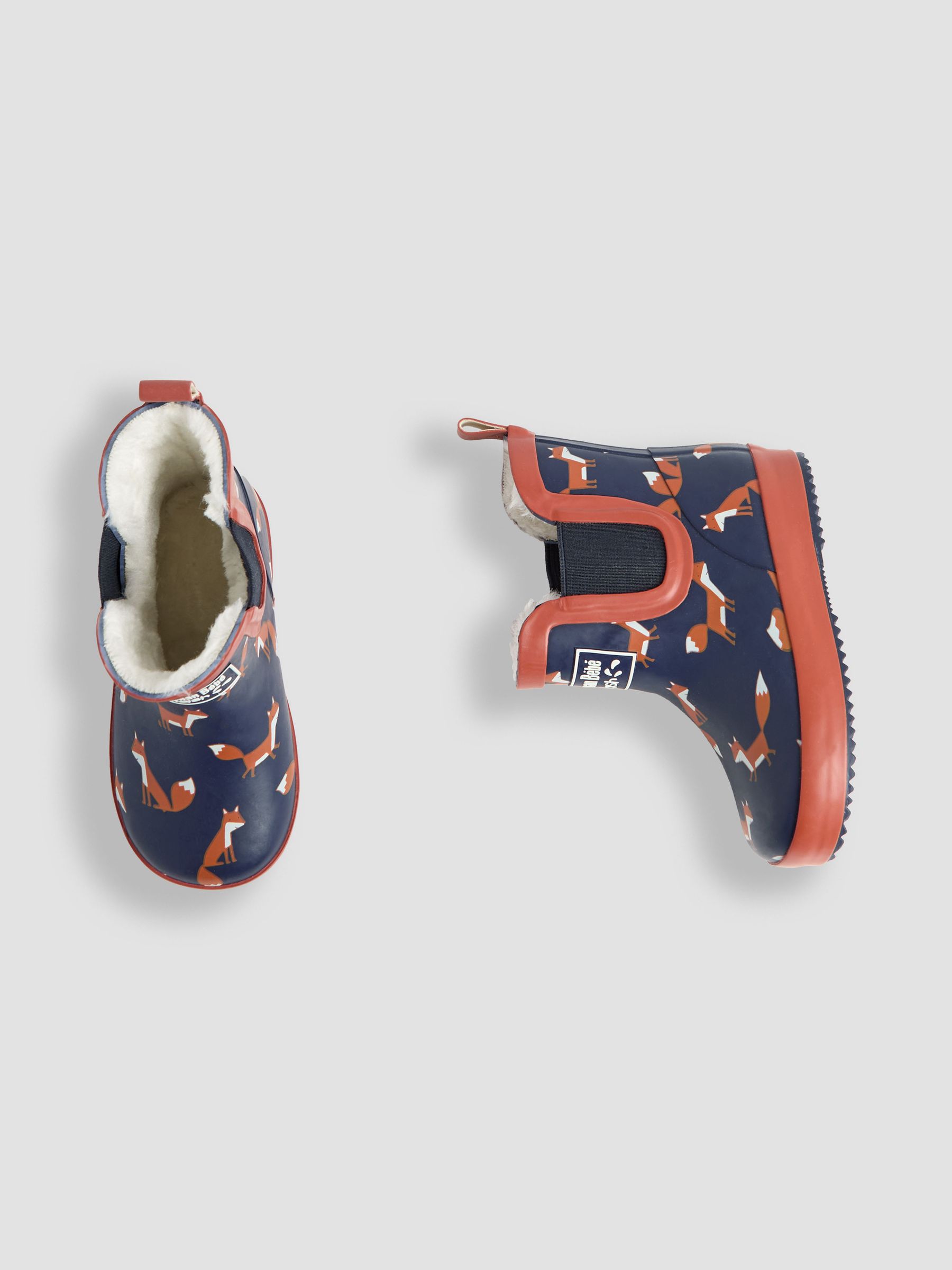 Navy Blue Fox Cosy Lined Fox Print Ankle Wellies | JoJo Maman Bébé