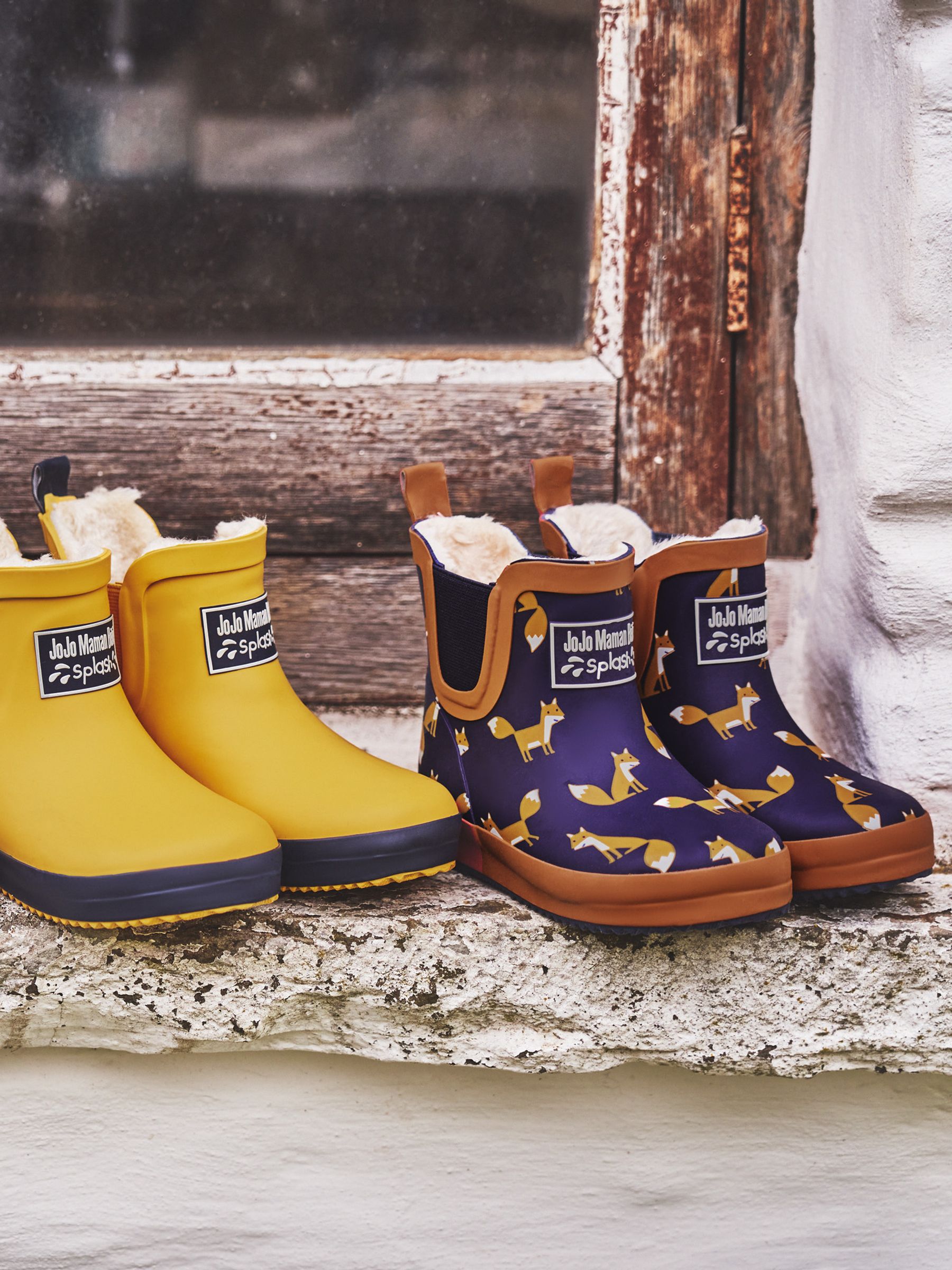 Navy Blue Fox Cosy Lined Fox Print Ankle Wellies | JoJo Maman Bébé