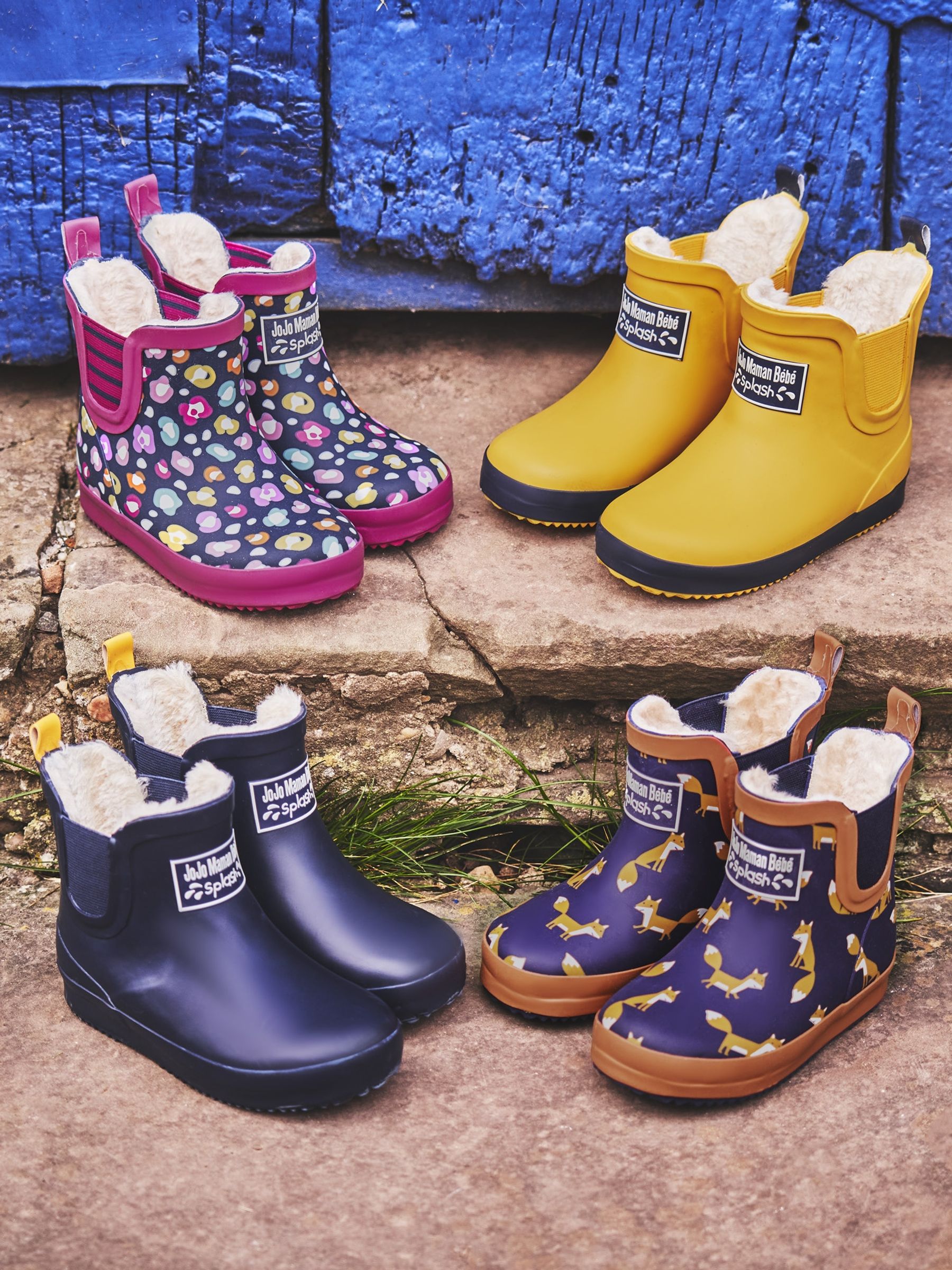 Navy Blue Fox Cosy Lined Fox Print Ankle Wellies | JoJo Maman Bébé