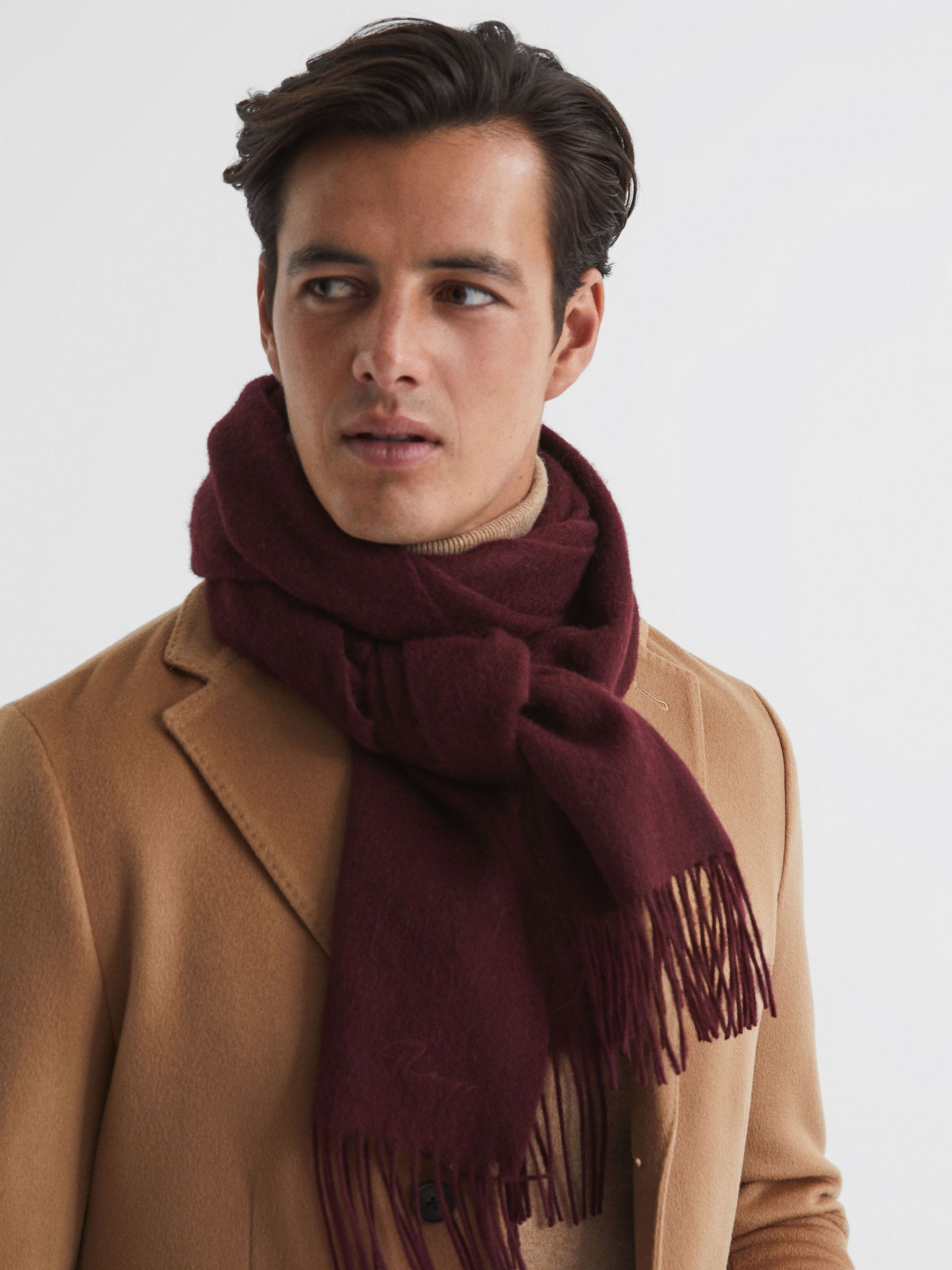 Reiss Cashmere Blend Scarf in Bordeaux - REISS