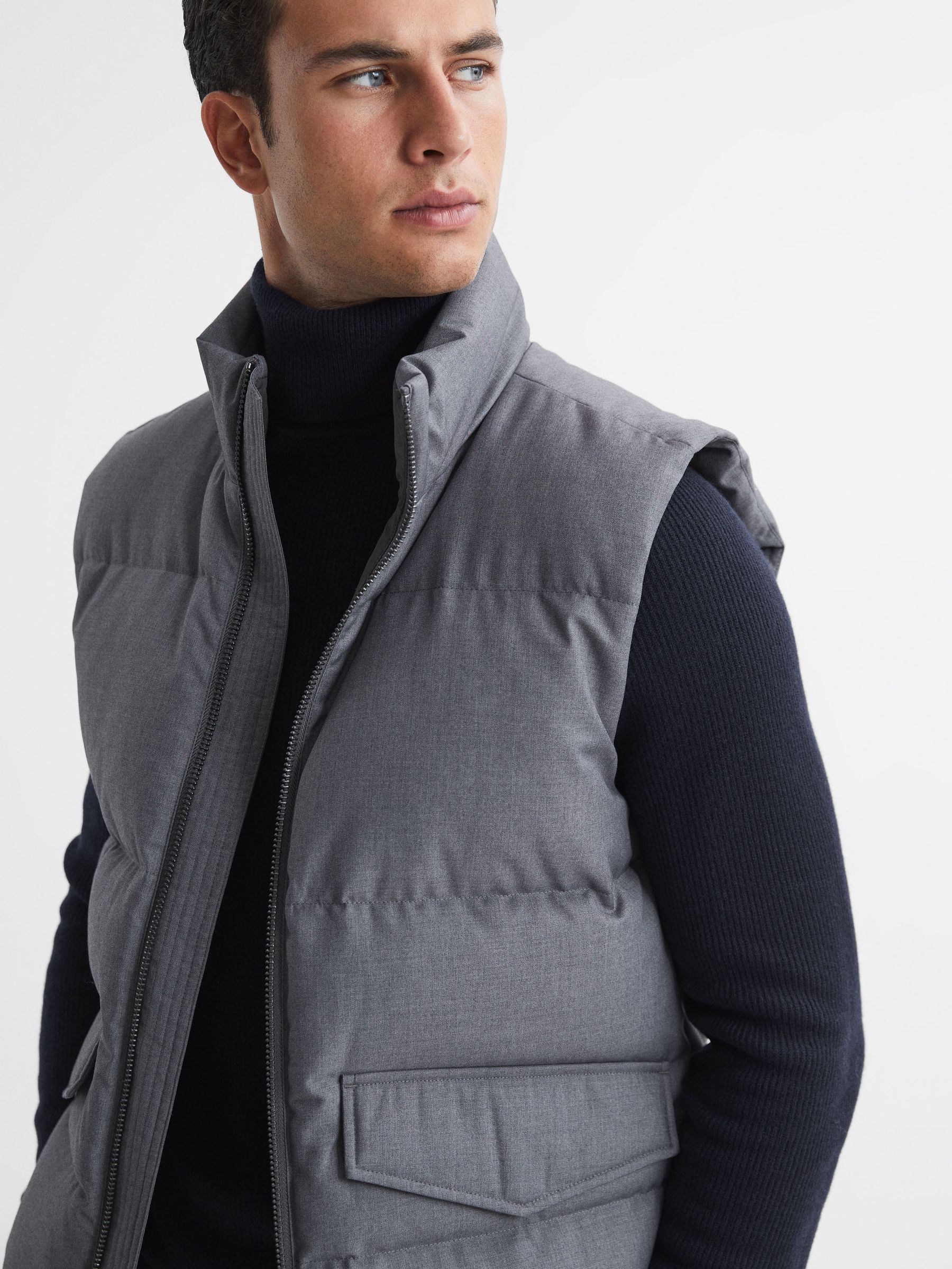 Reiss Quilted Sleeveless Gilet in Grey - REISS