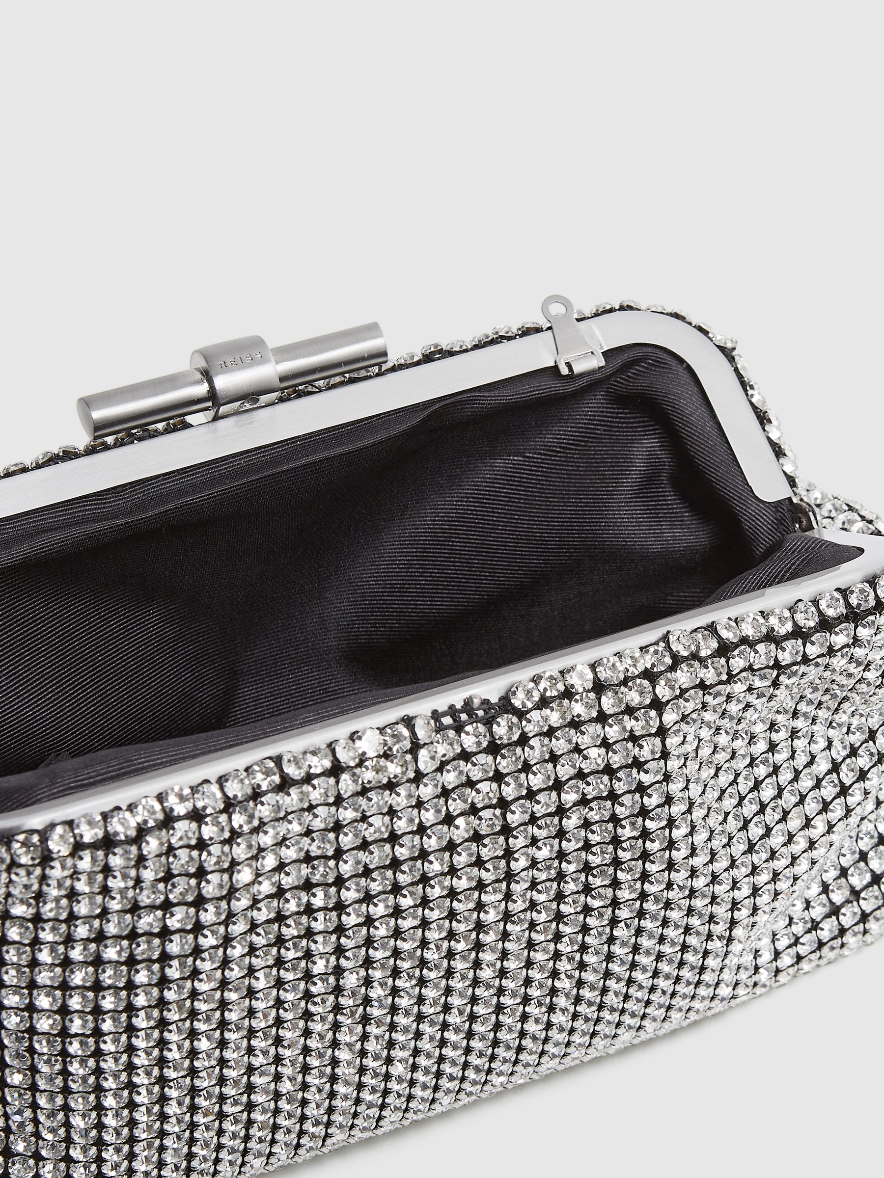 Reiss Embellished Clutch Bag in Silver | REISS