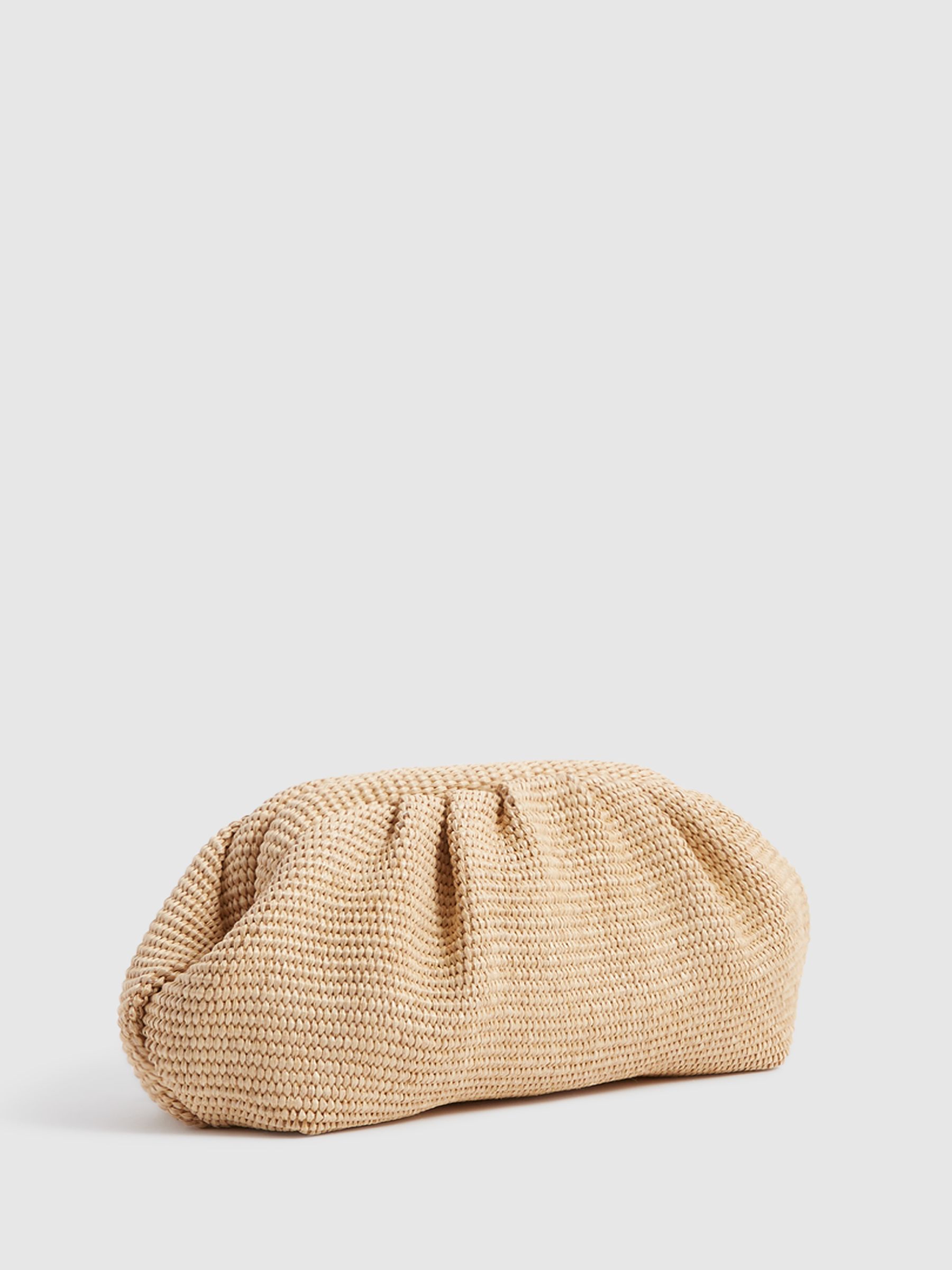 Reiss Raffia Ruched Clutch Bag in Neutral | REISS