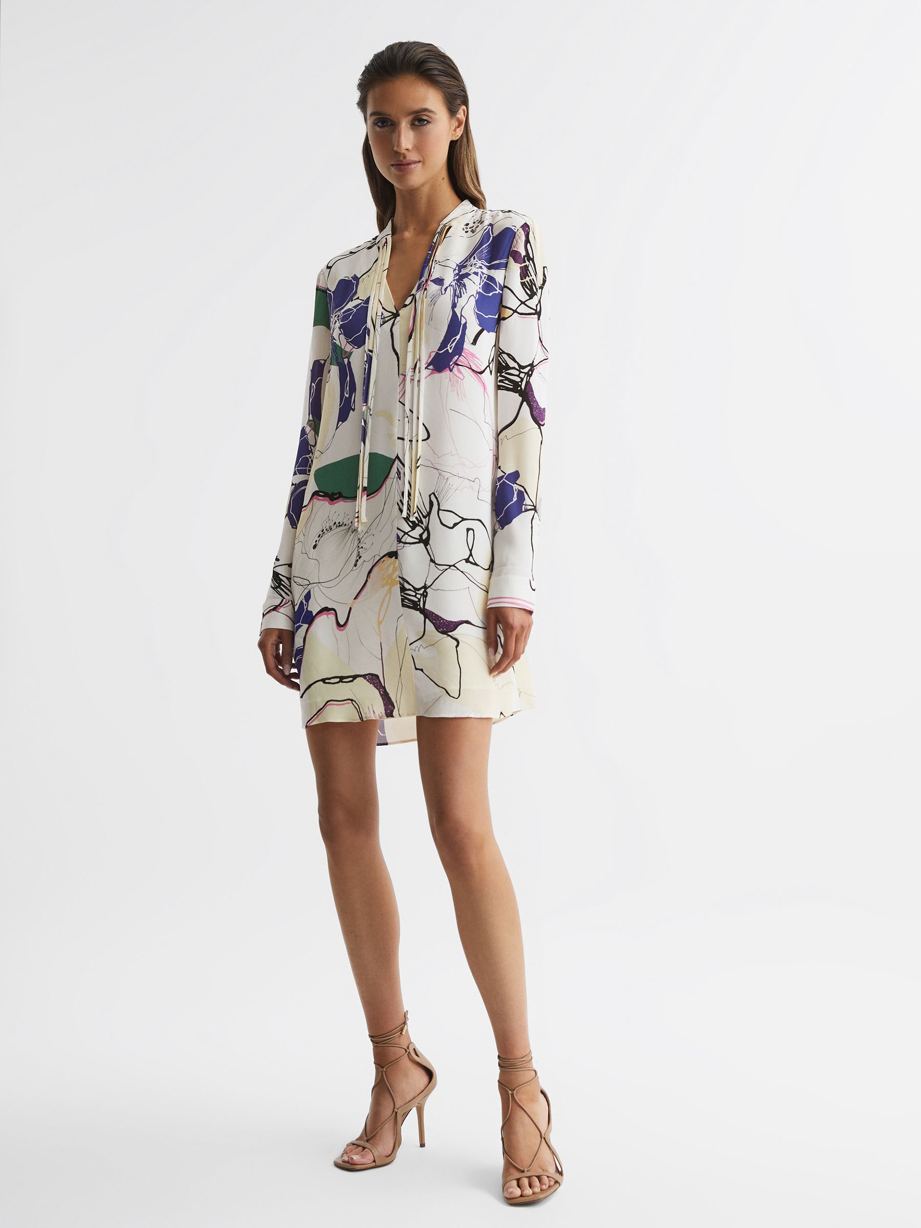 Reiss Printed Shift Dress in Ivory - REISS