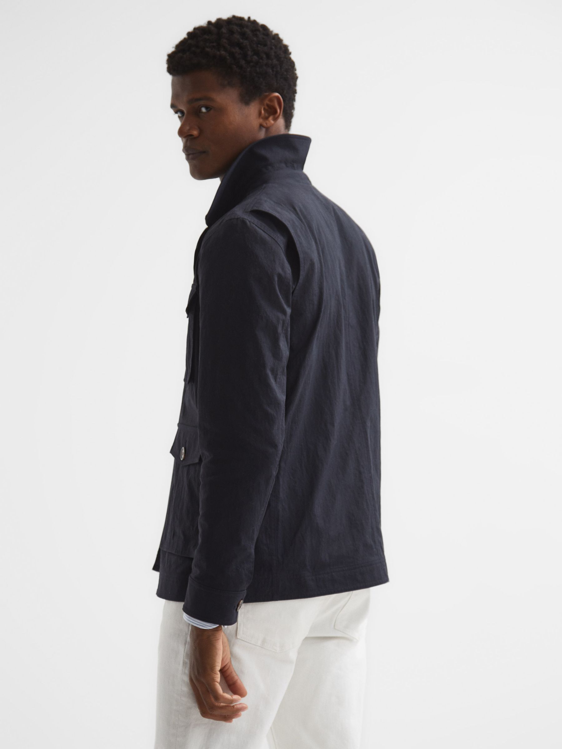 Reiss Four Pocket Field Jacket in Navy | REISS
