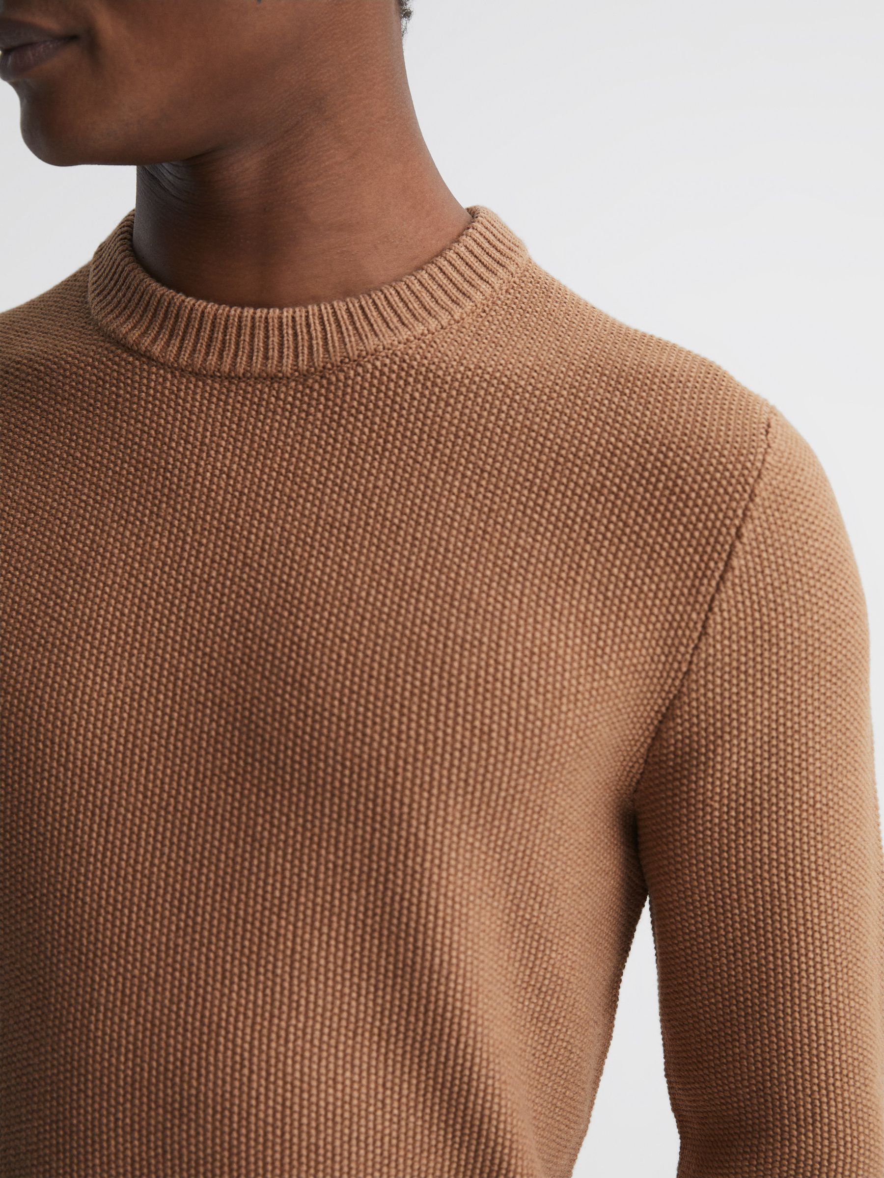 Reiss Ribbed Crew Neck Jumper in Camel - REISS