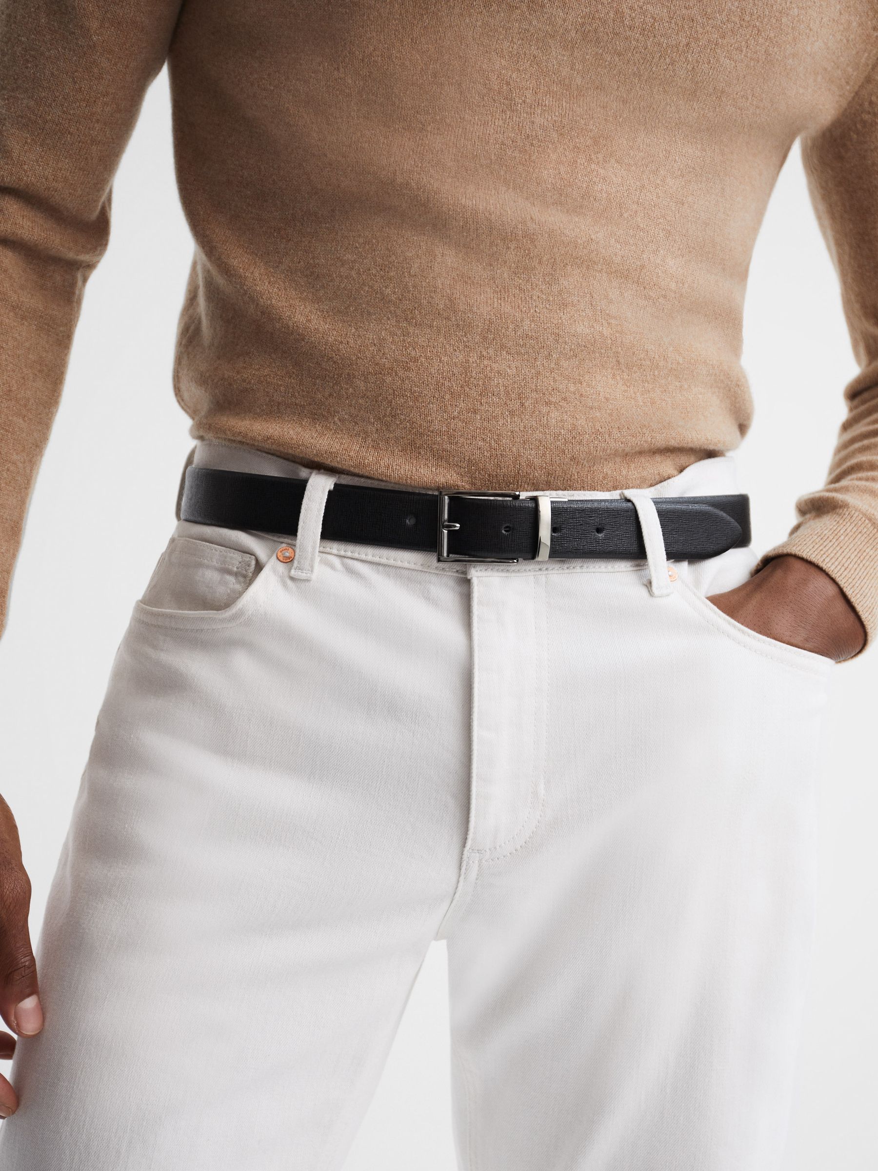 Reiss Reversible Leather Belt in Black/Dark Brown - REISS