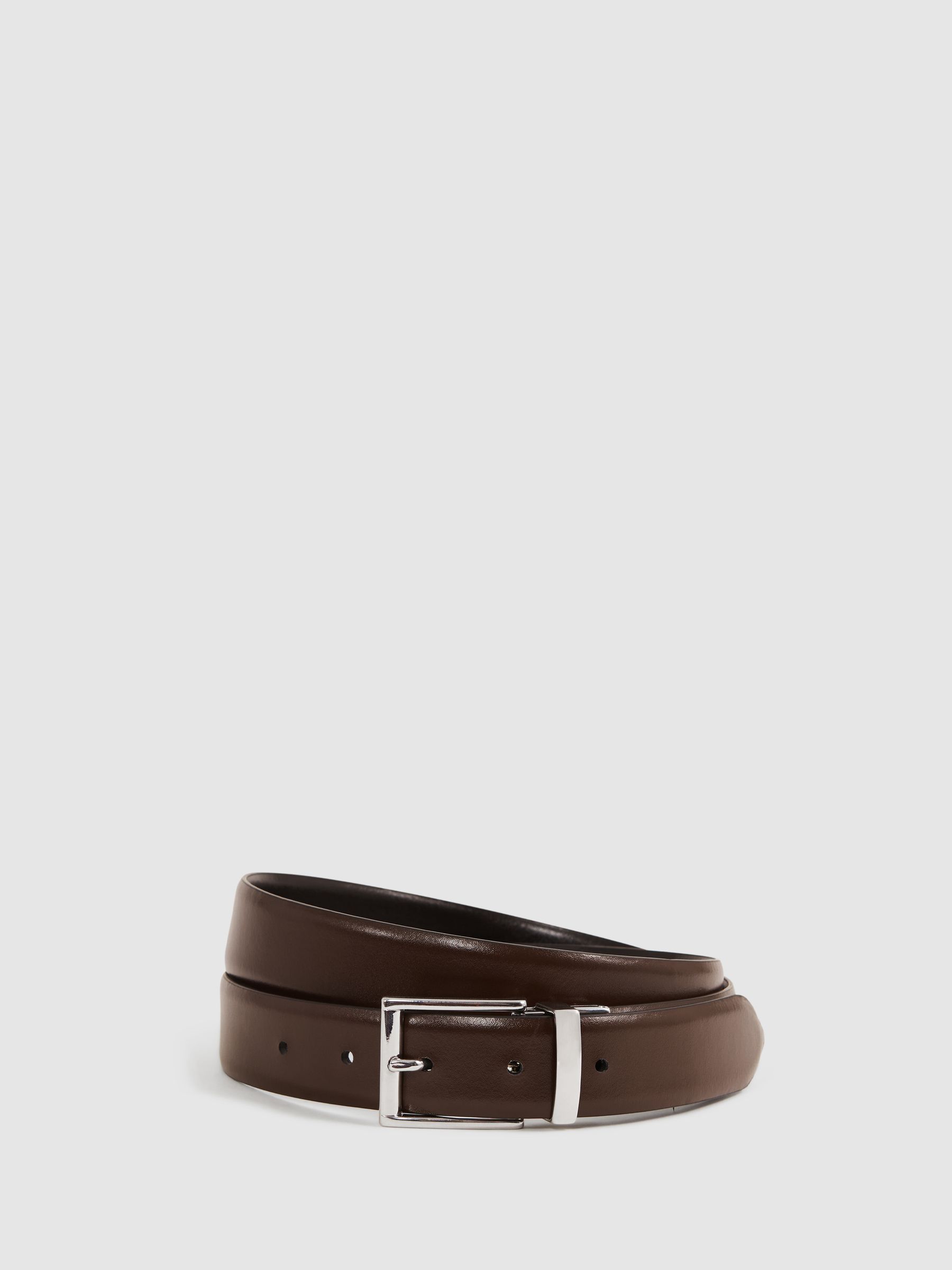 Reiss Reversible Leather Belt in Black/Dark Brown - REISS