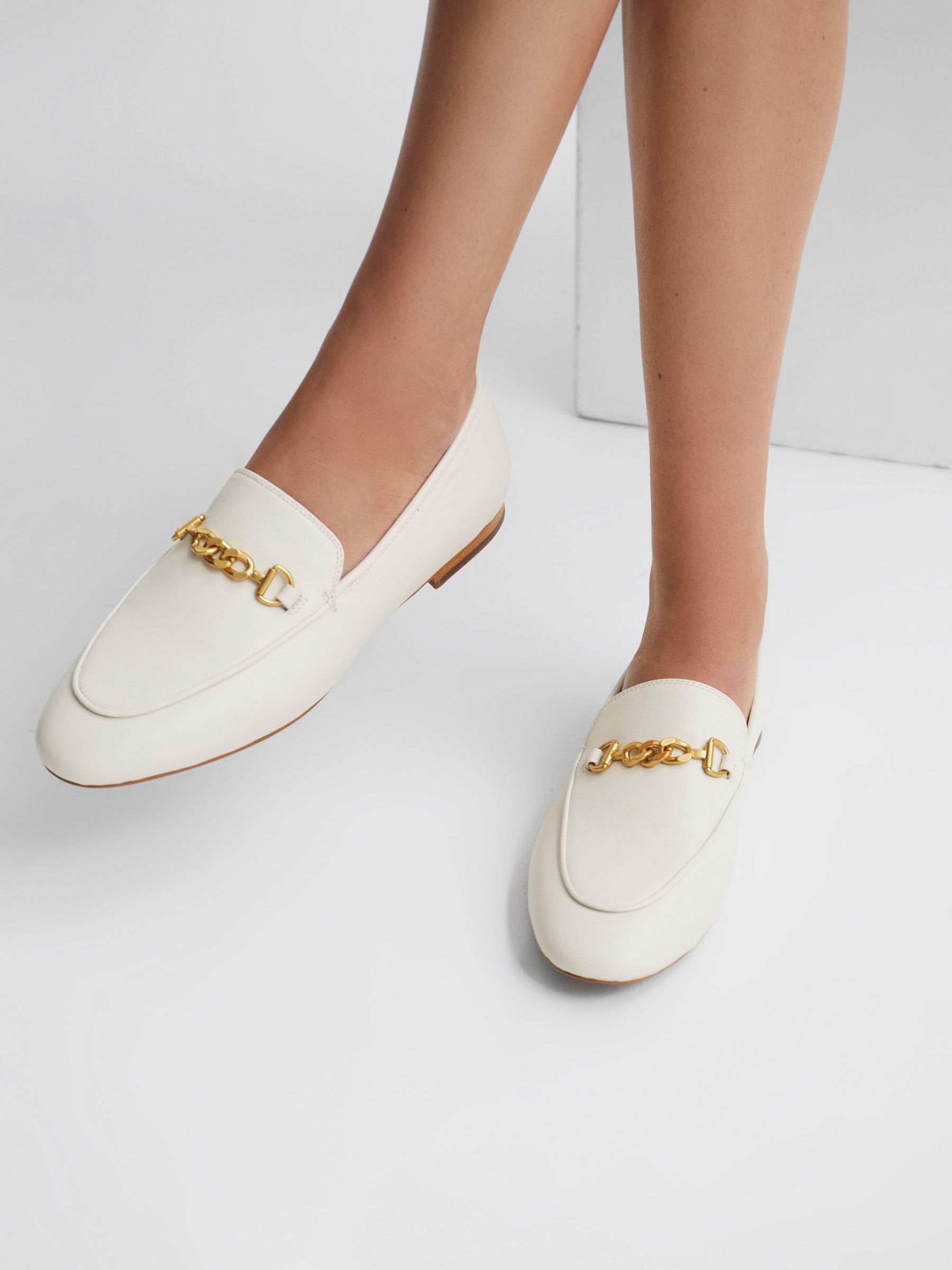 Reiss Chain Detail Loafers in Off White | REISS