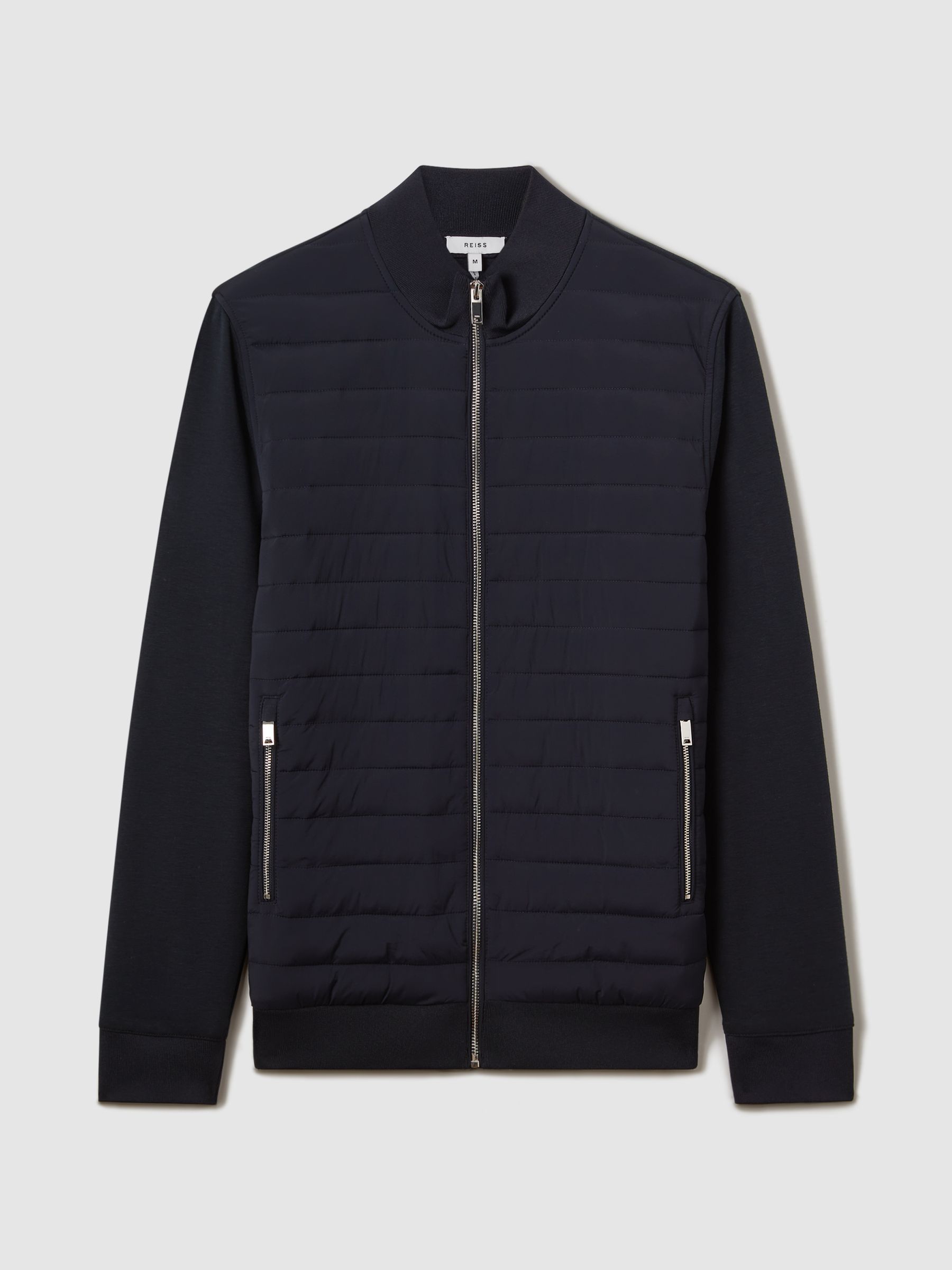Reiss Hybrid Quilt and Knit Zip-Through Jacket in Navy - REISS
