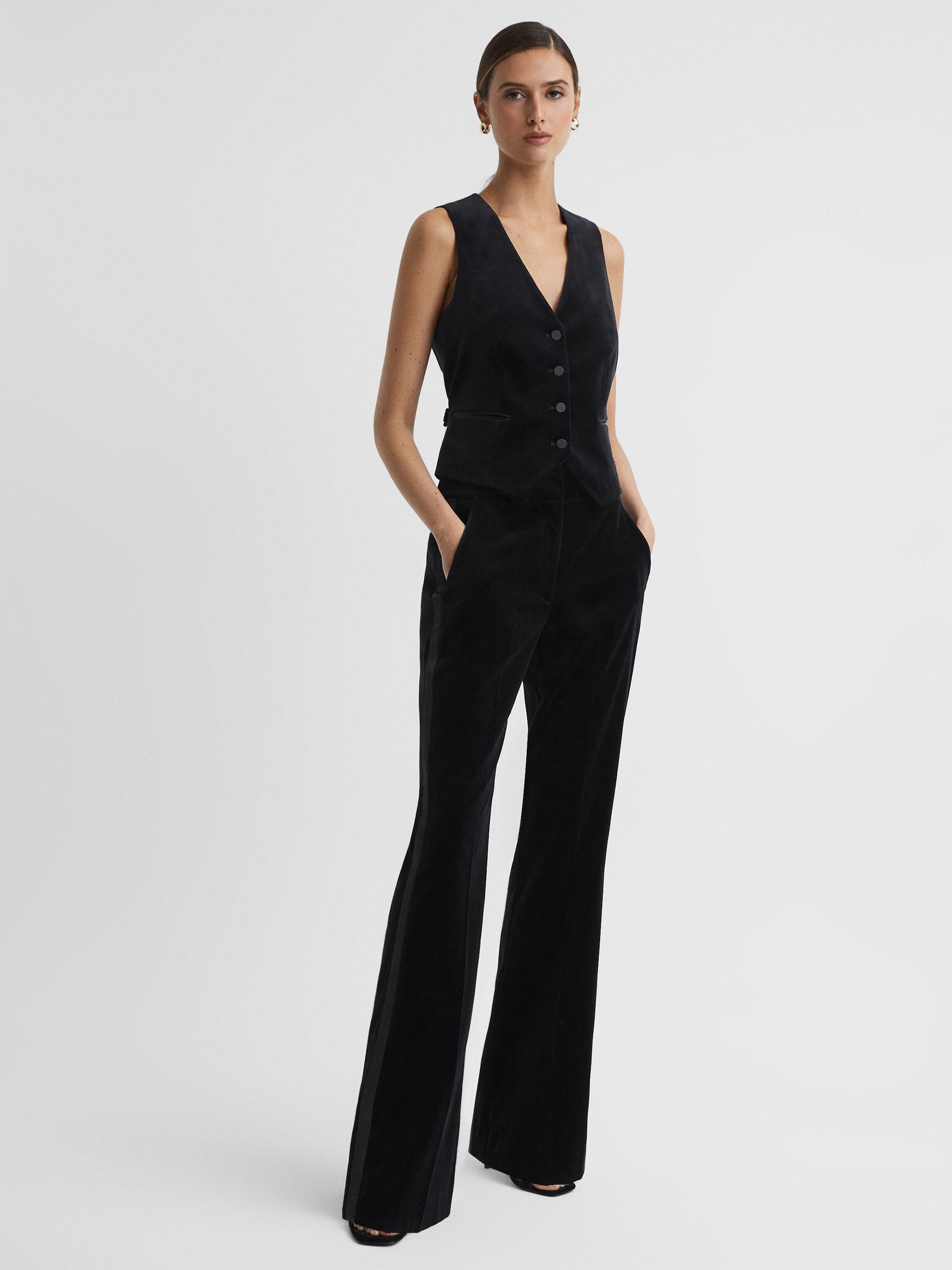 Reiss Velvet Flared Suit Trousers in Black | REISS