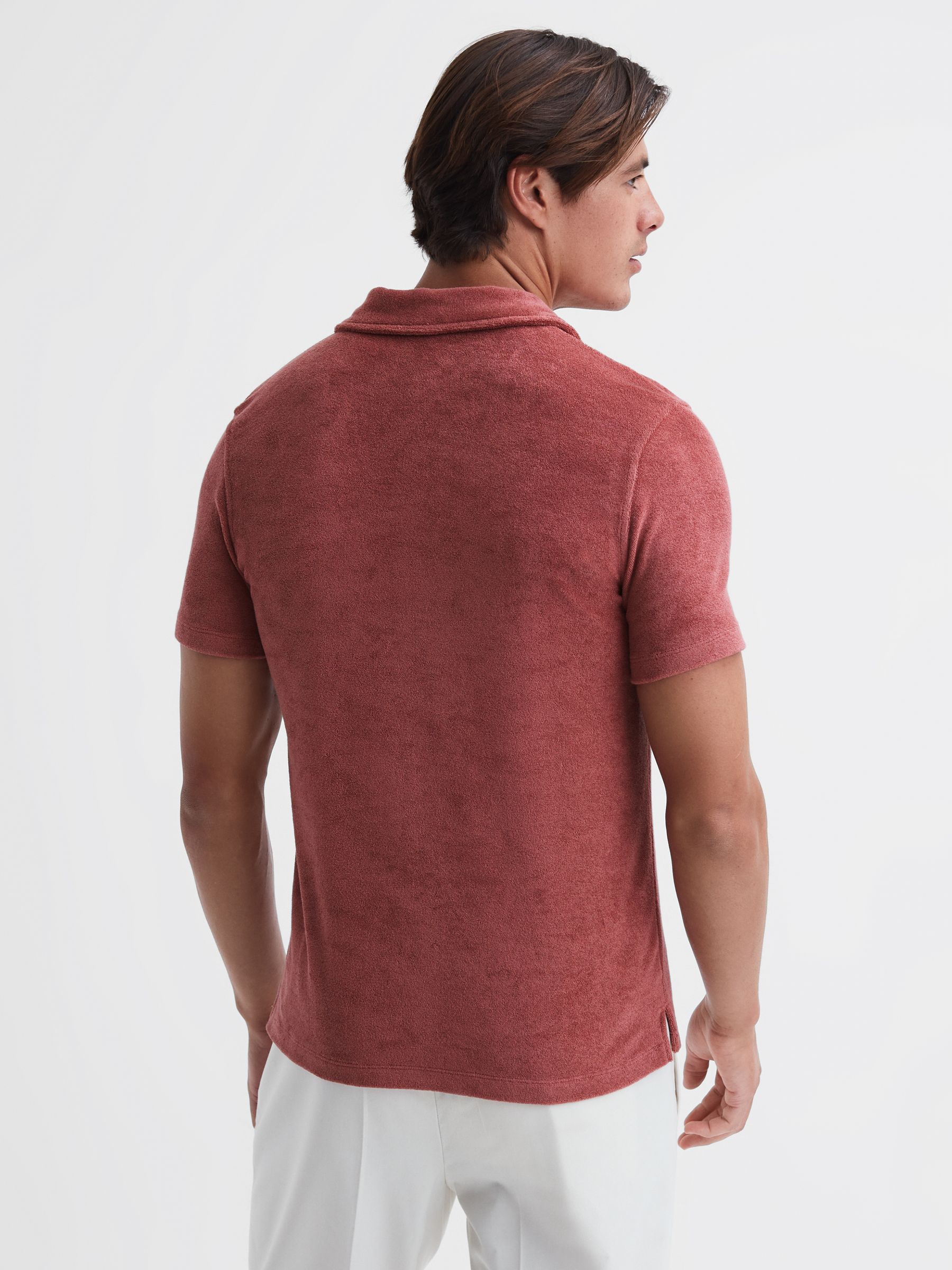 Reiss Towelling Cuban Collar Polo Shirt in Terracotta | REISS
