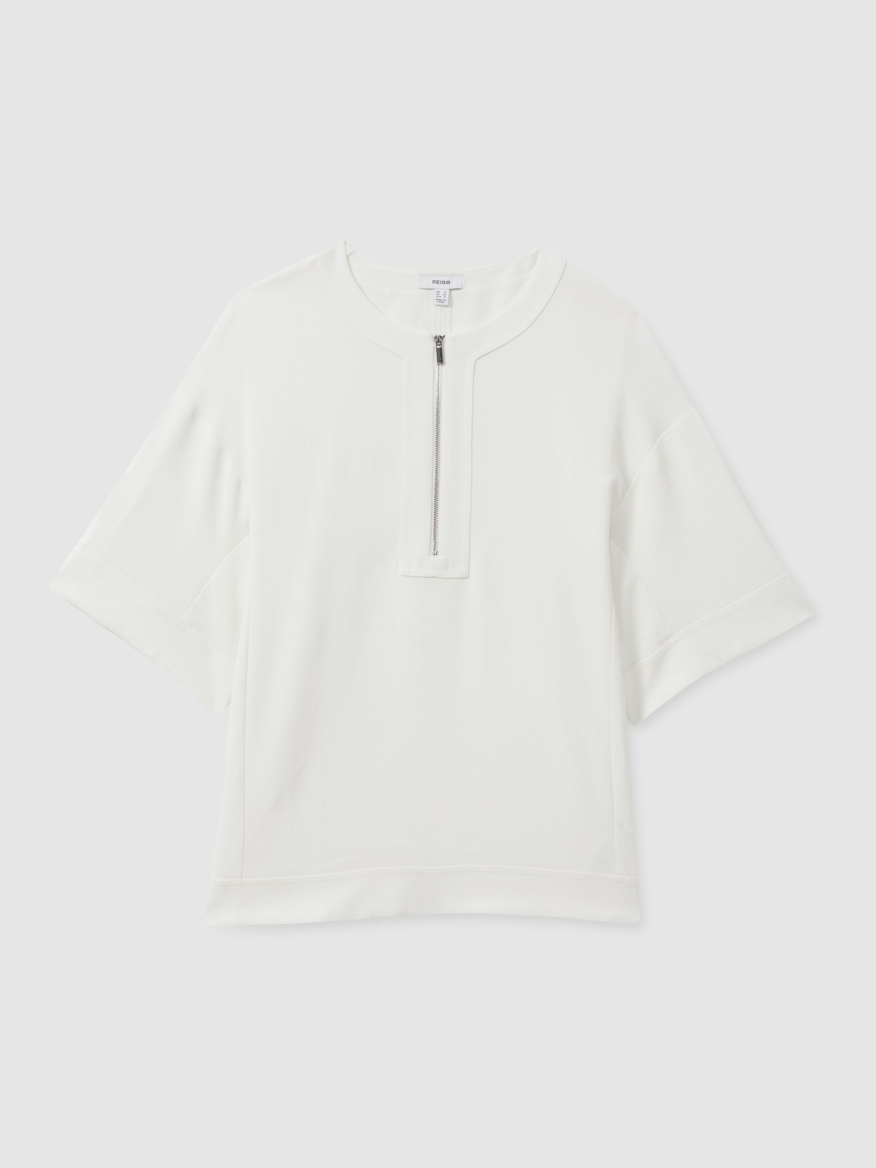 Reiss Relaxed Half-Zip T-Shirt in Ivory - REISS