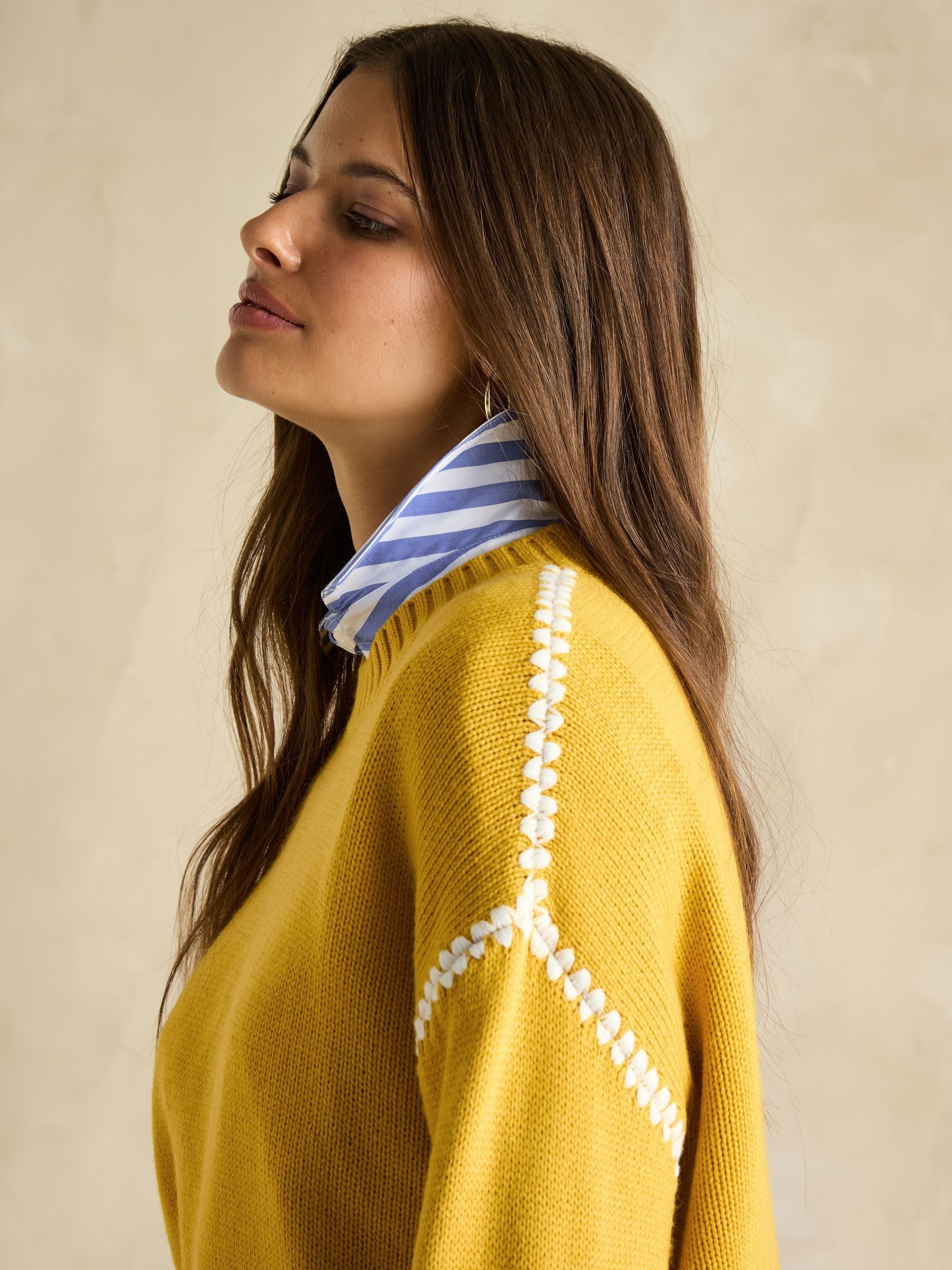 Alexandra Yellow Blanket Stitch Jumper | Joules