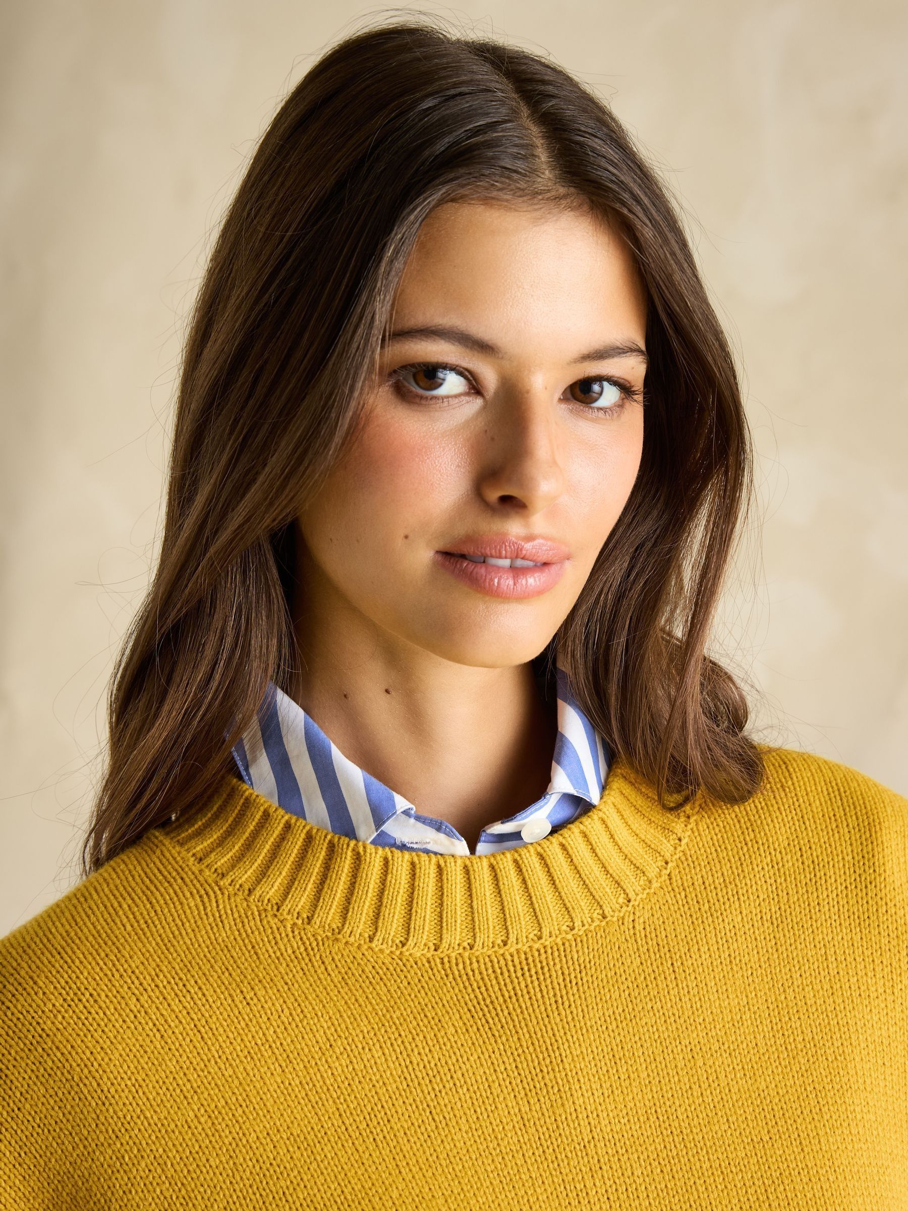 Alexandra Yellow Blanket Stitch Jumper | Joules