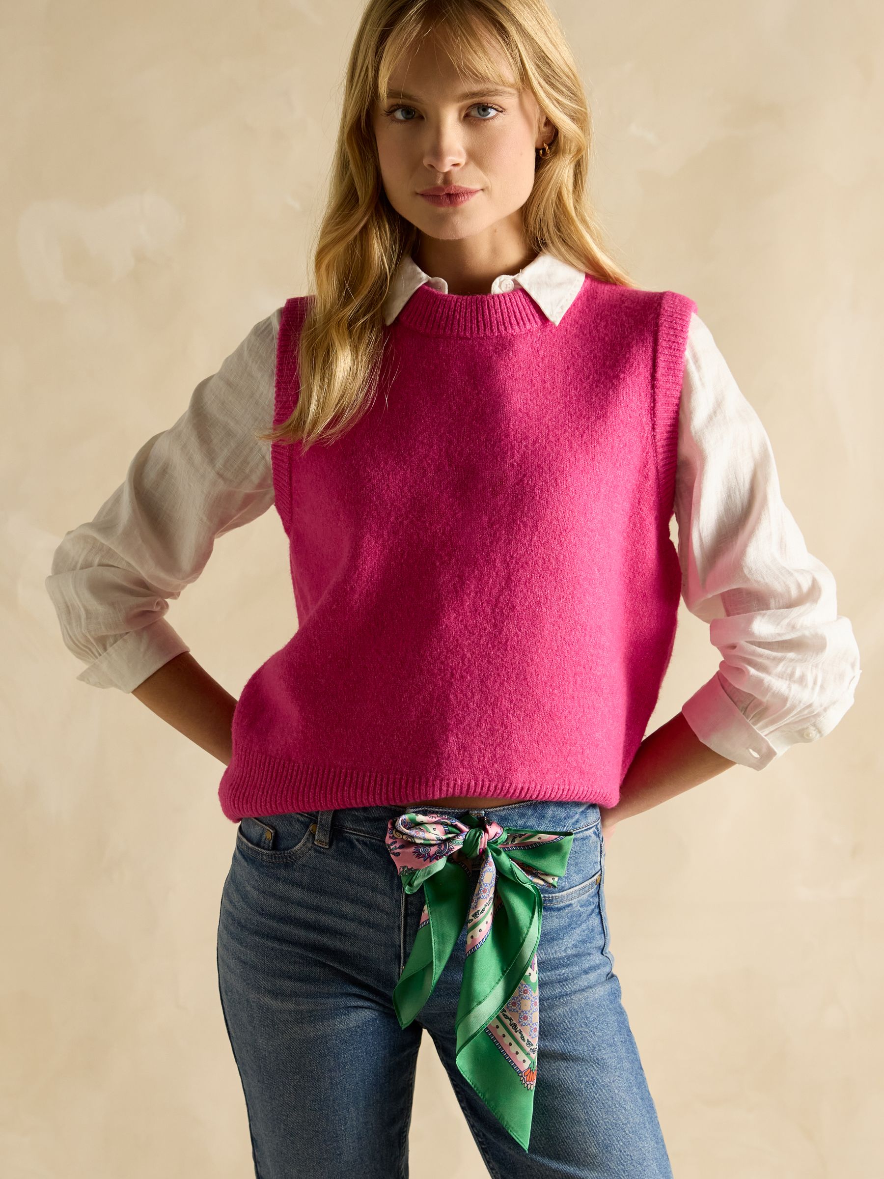 Elsie Green & Pink Printed 100% Silk Scarf | Joules