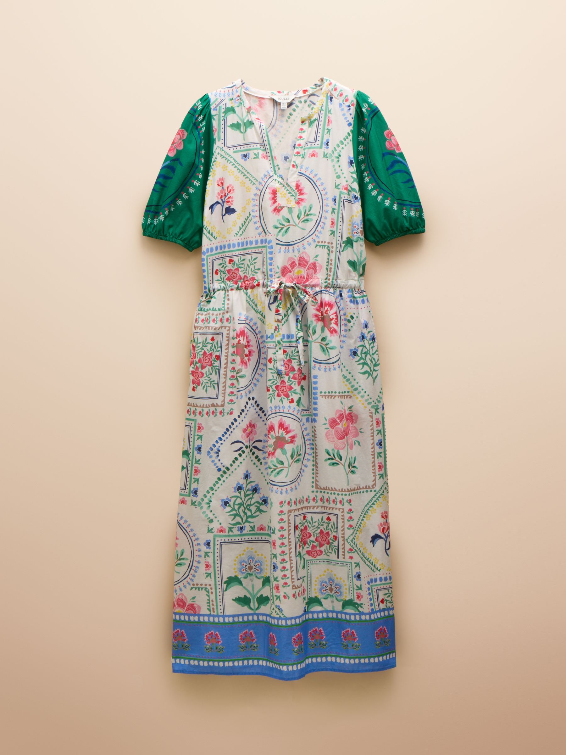 Florence Cream Tile Print Cotton Midi Dress | Joules