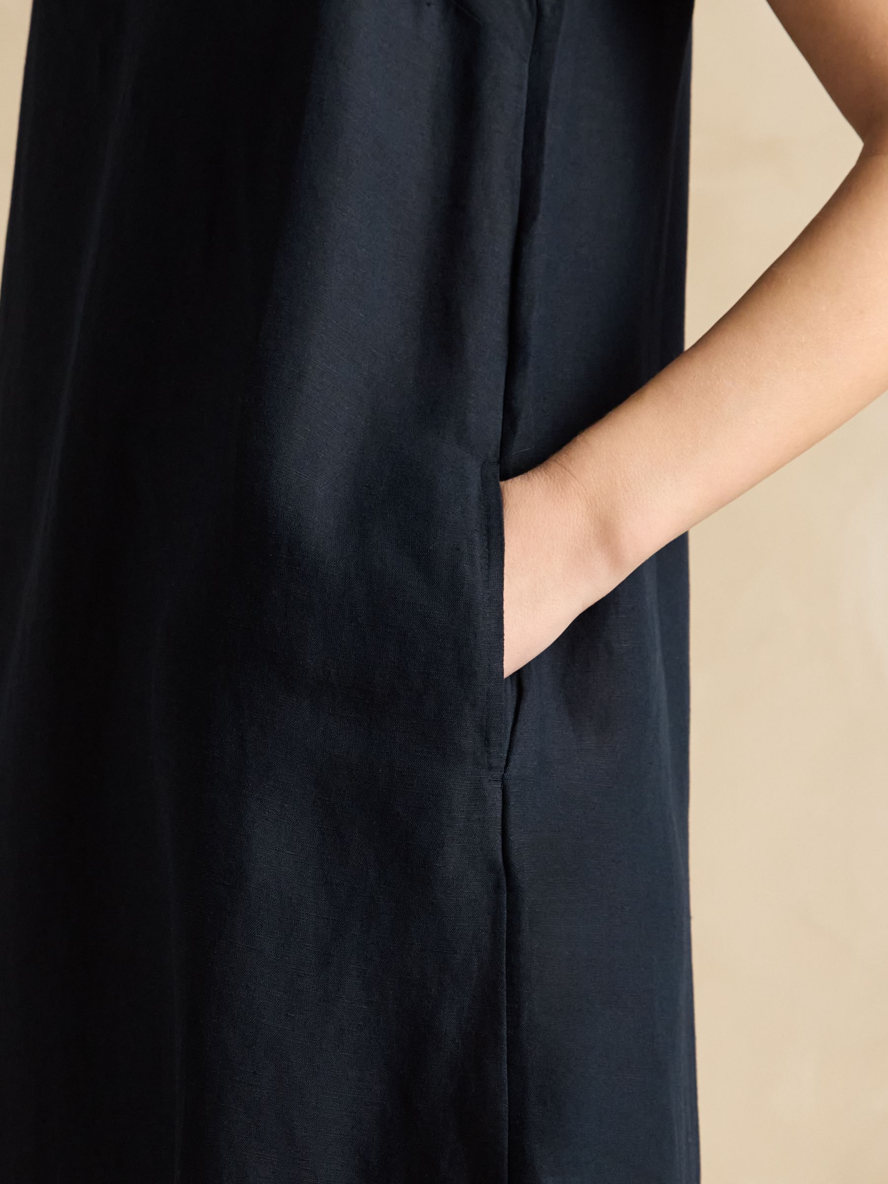 Delphine Navy Blue Shift Dress With Linen | Joules