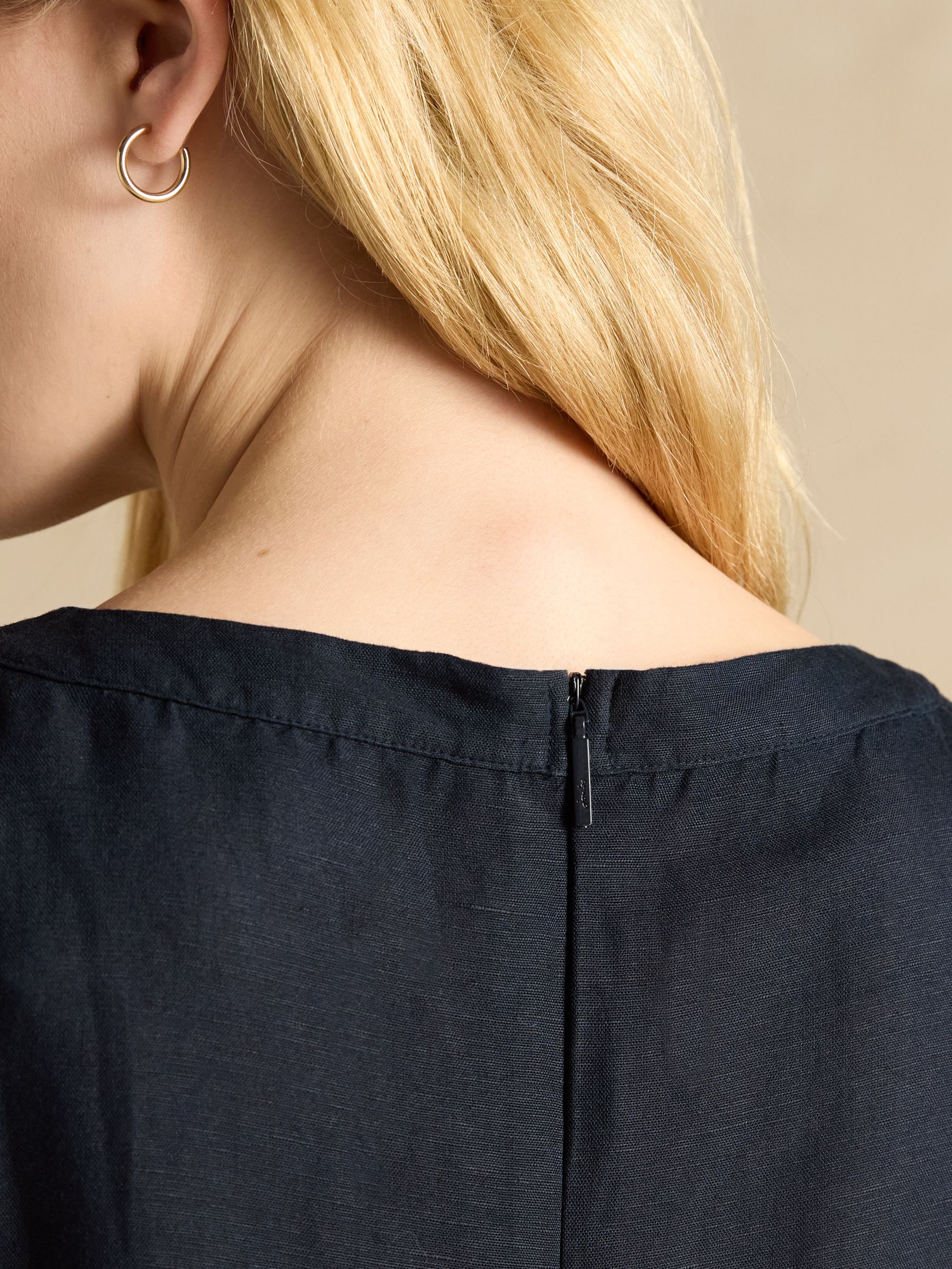 Delphine Navy Blue Shift Dress With Linen | Joules