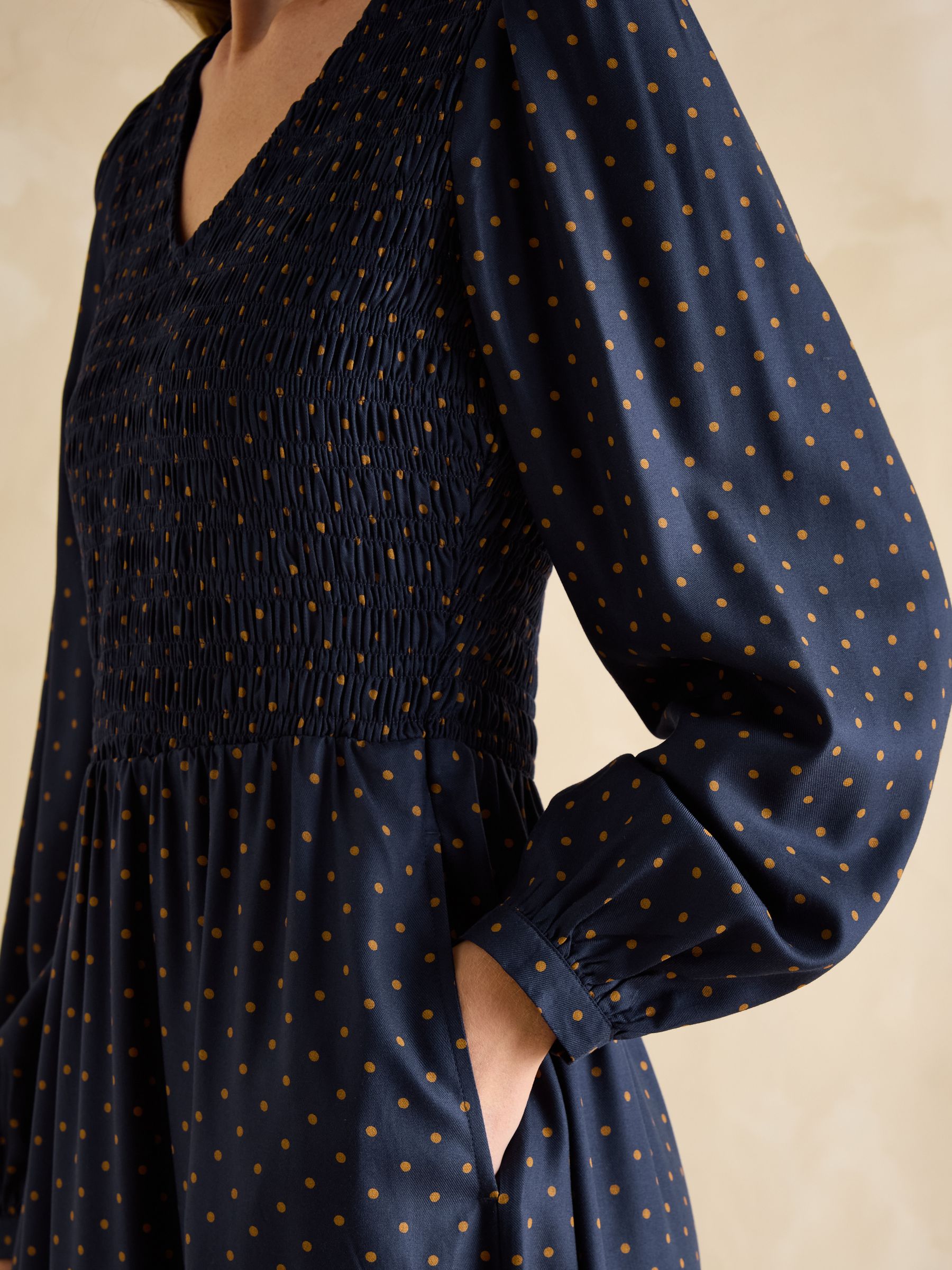 Lilliana Navy Shirred Midi Dress | Joules