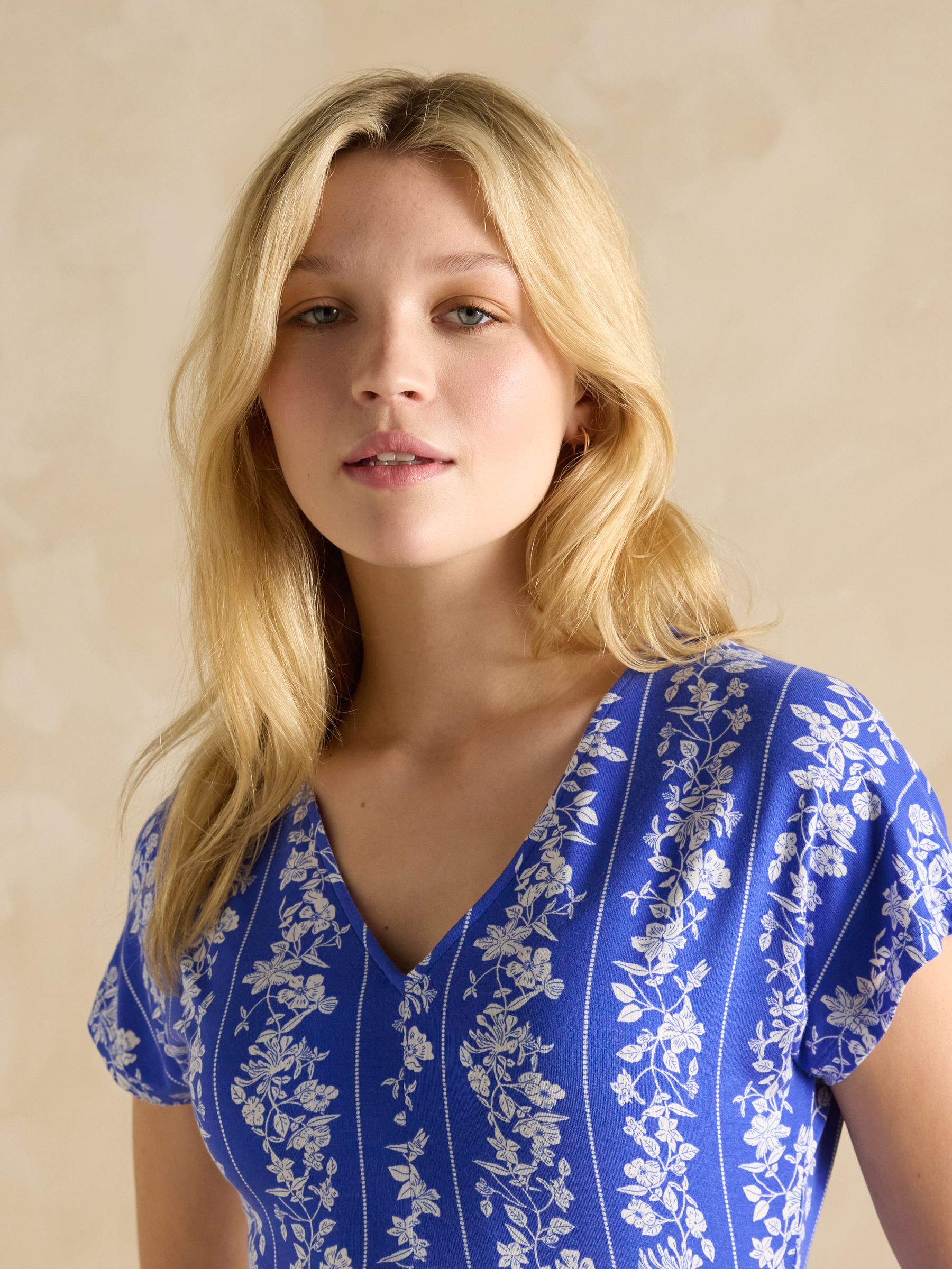 Nia Blue Jersey V-Neck Dress | Joules