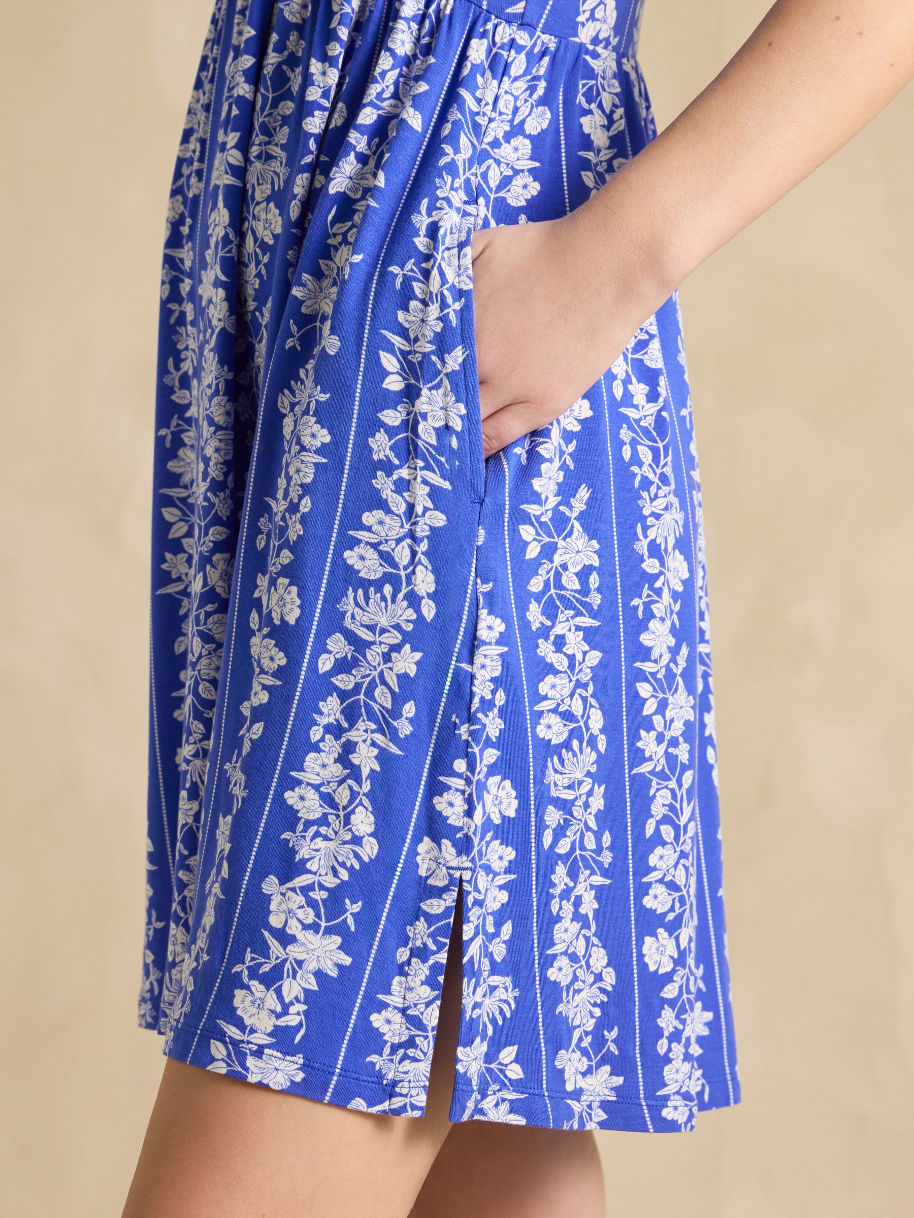 Nia Blue Jersey V-Neck Dress | Joules