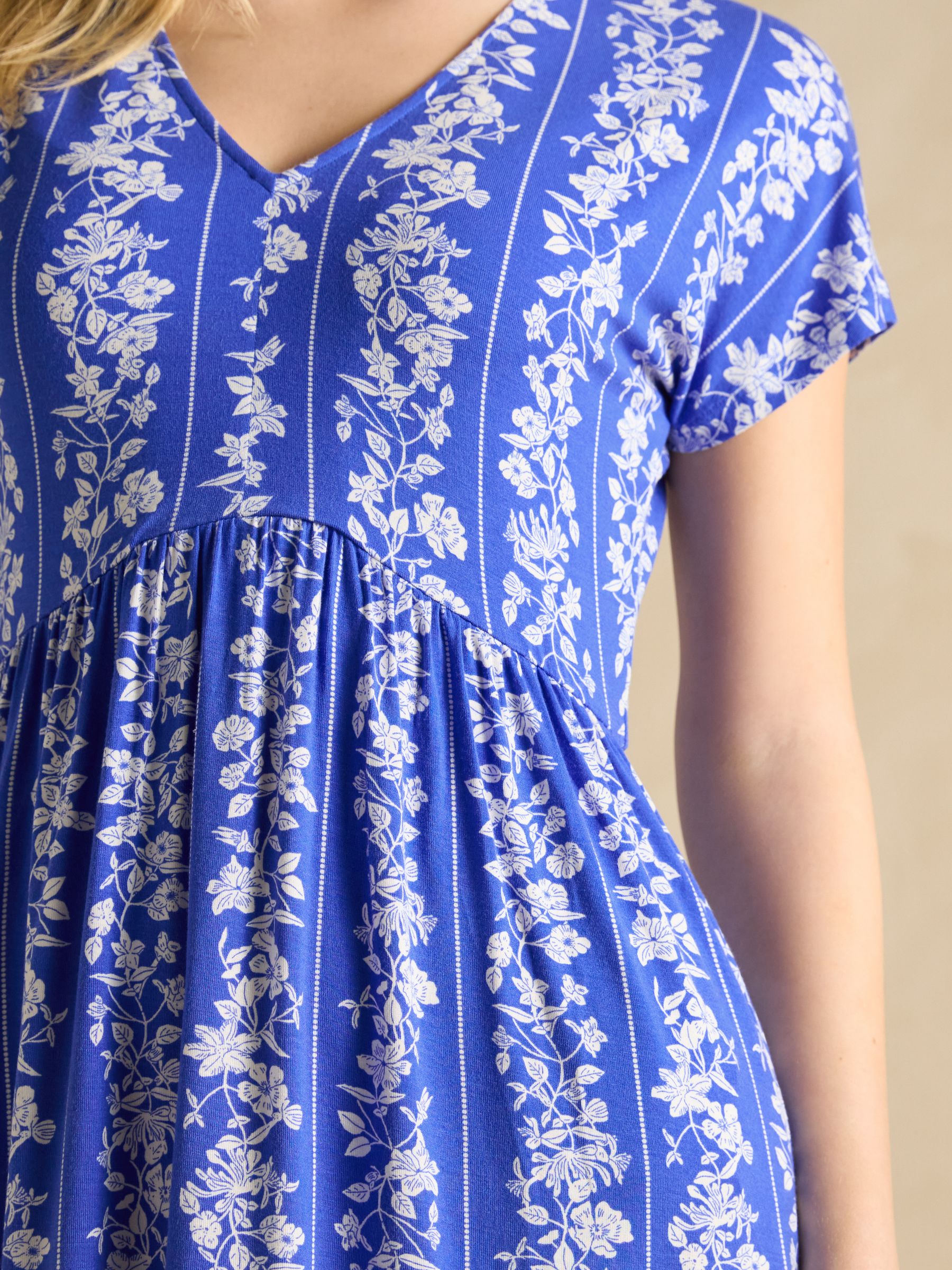 Nia Blue Jersey V-Neck Dress | Joules