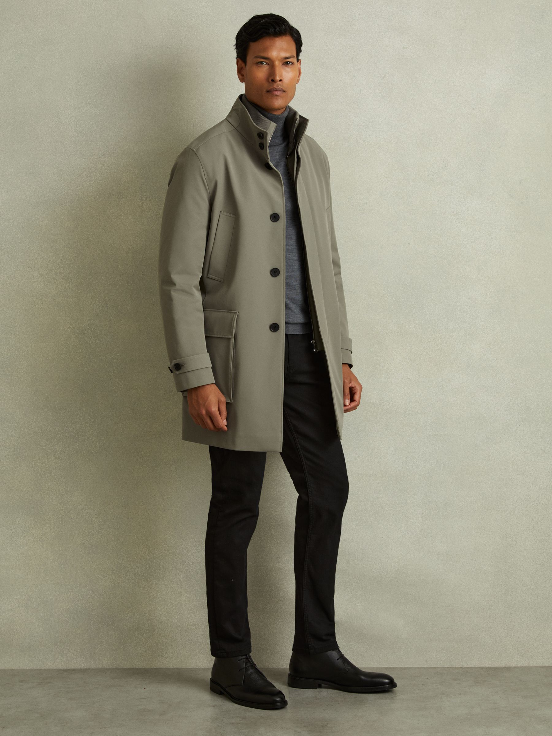 Reiss Hybrid Removable Funnel Neck Overcoat in Pistachio Green - REISS