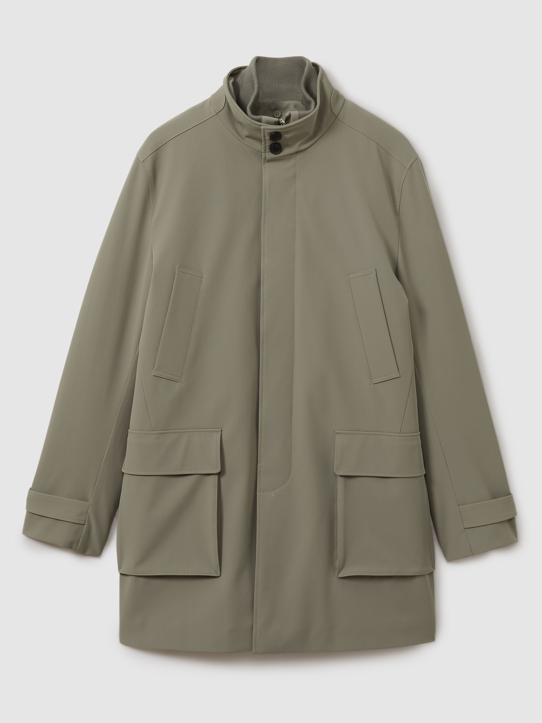 Reiss Hybrid Removable Funnel Neck Overcoat in Pistachio Green - REISS