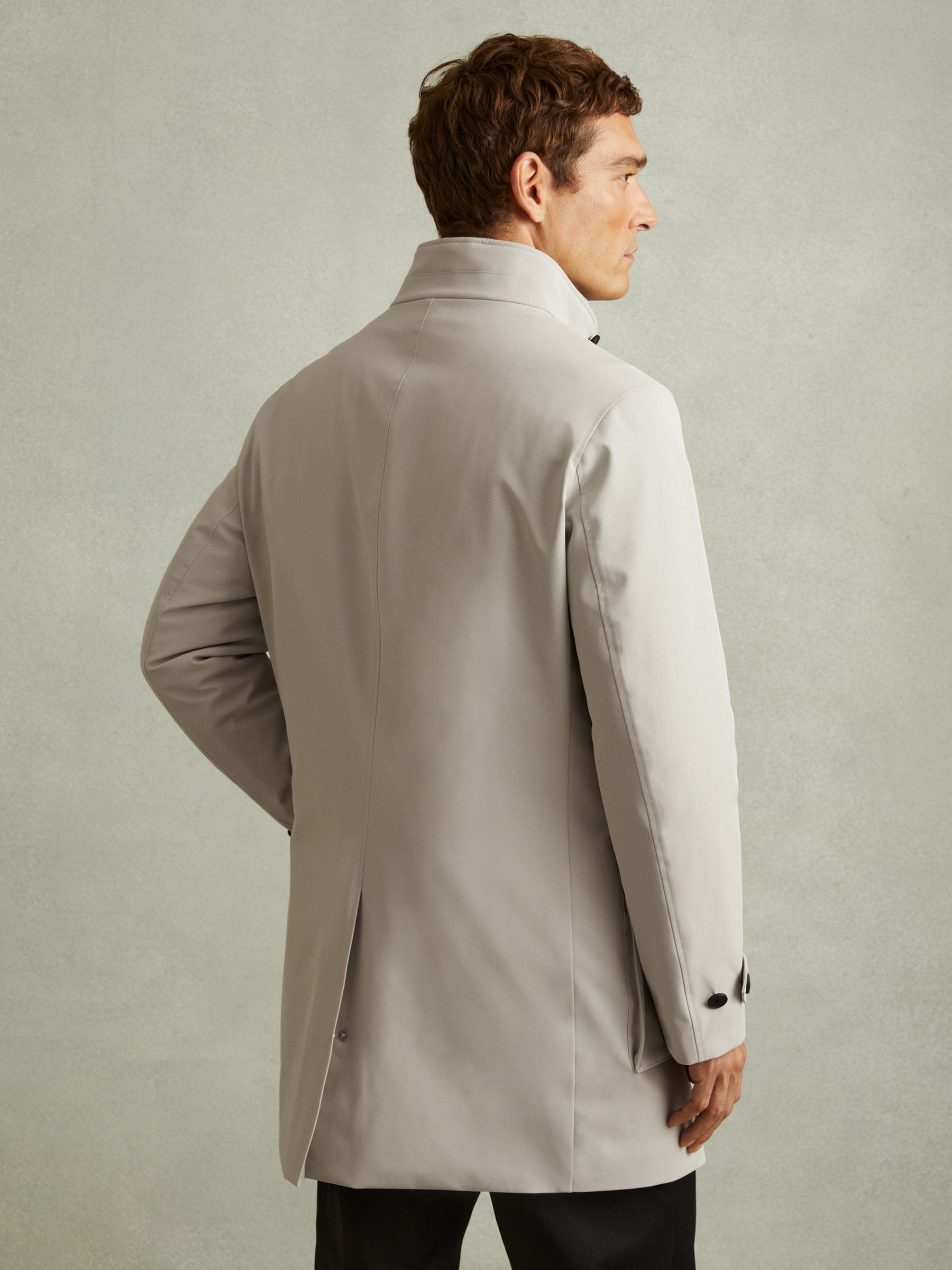 Reiss Hybrid Removable Funnel Neck Overcoat in Stone - REISS