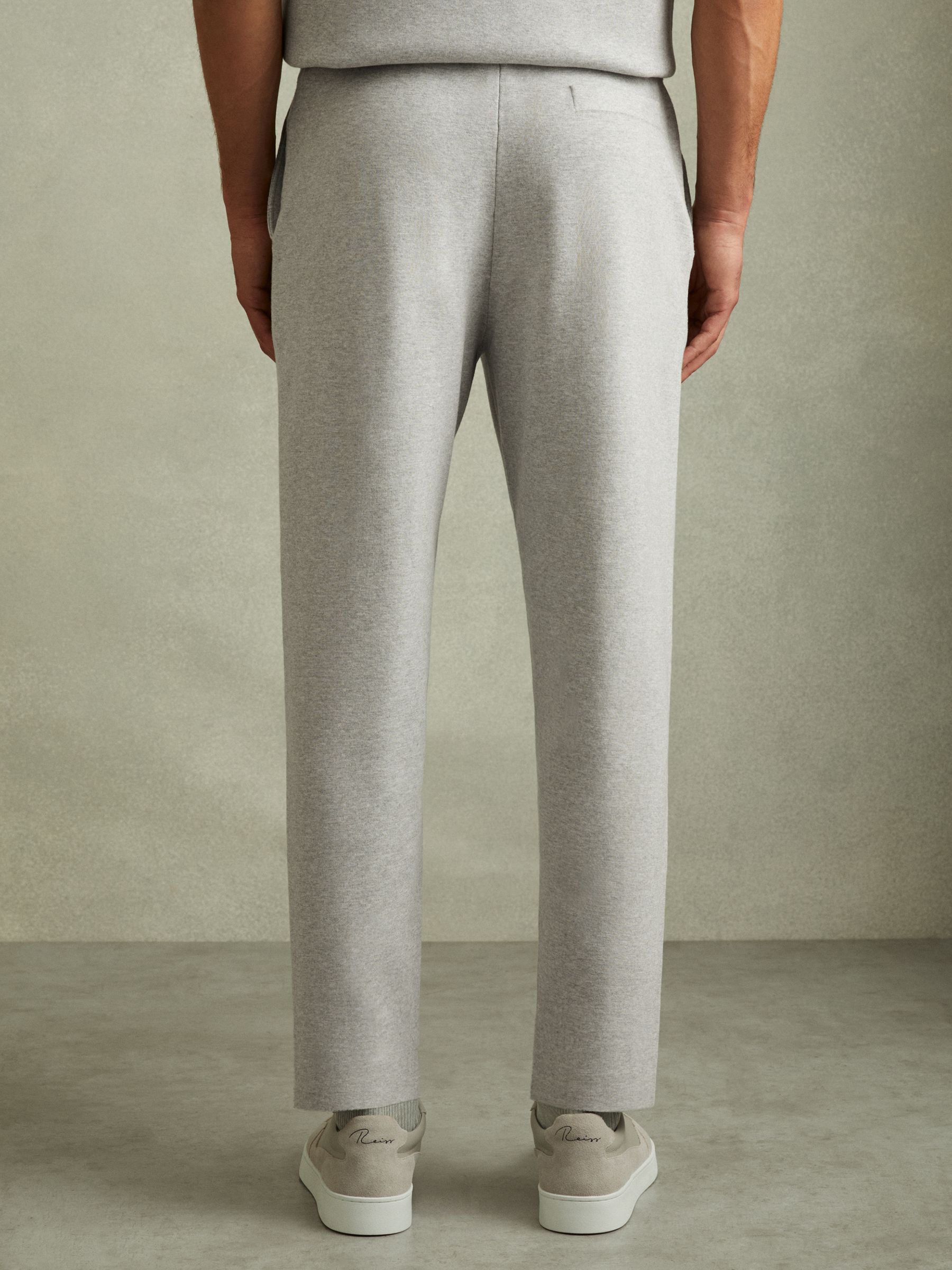 Reiss Jett Soft Grey Melange Knitted Front Seam Elasticated Joggers - REISS