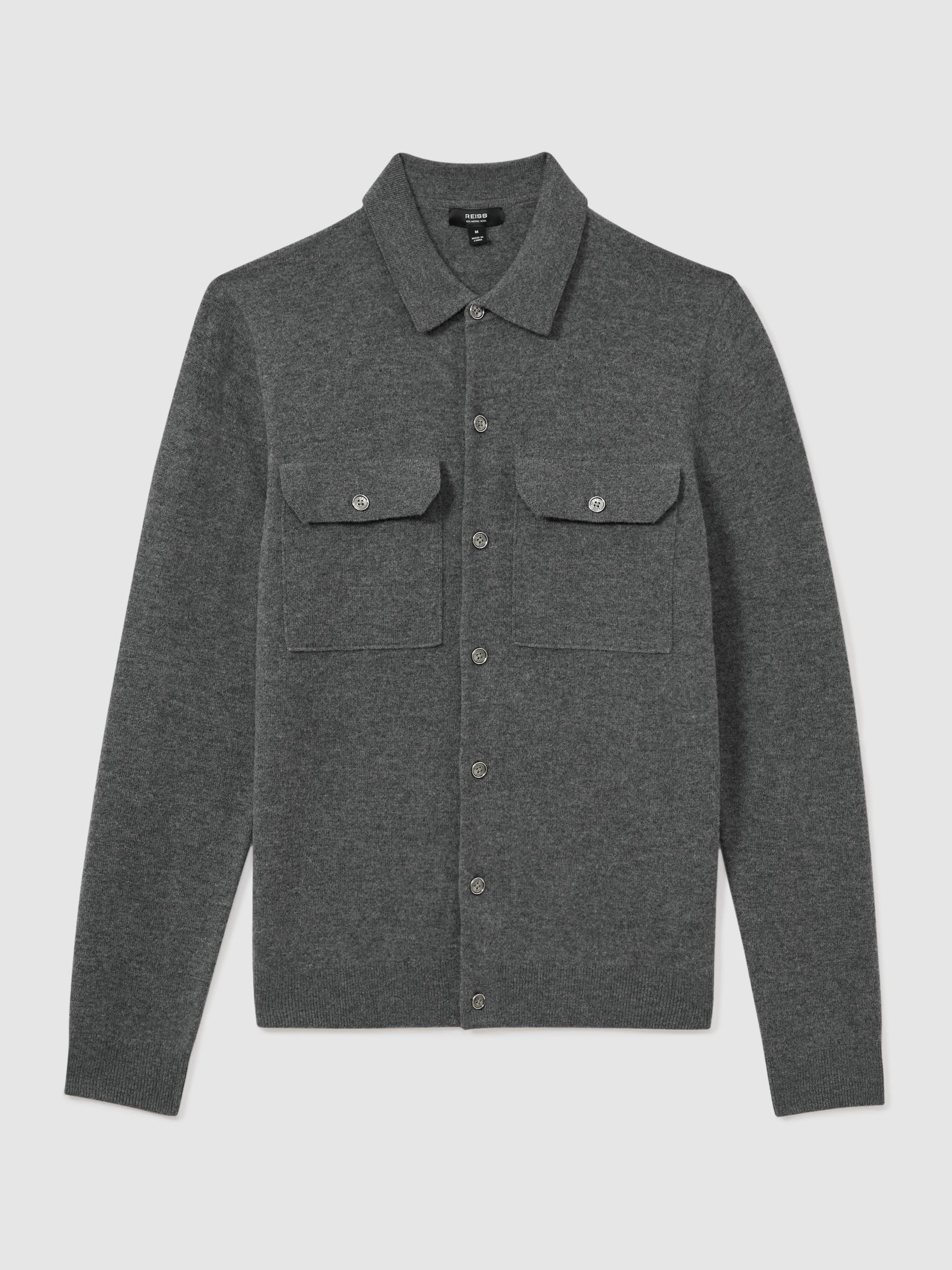 Reiss Merino Wool Button-Front Cardigan in Grey Melange - REISS