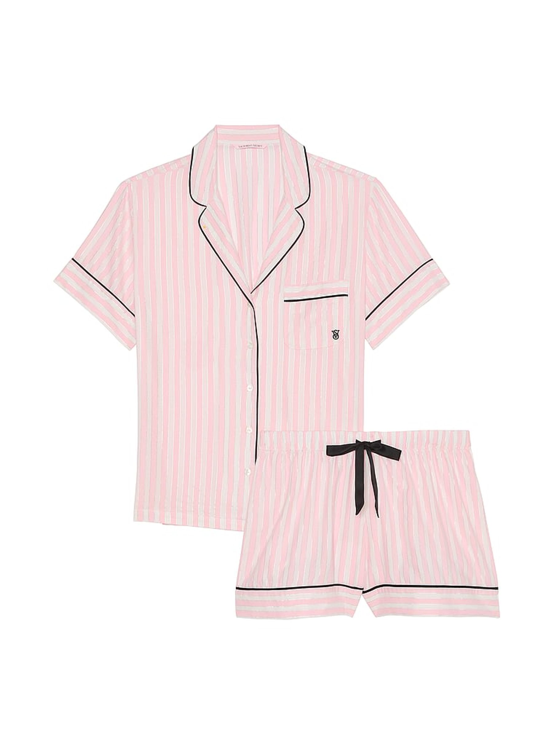 Pretty Blossom Stripe Pink Flannel Short Pyjama Set | Victoria's Secret UK
