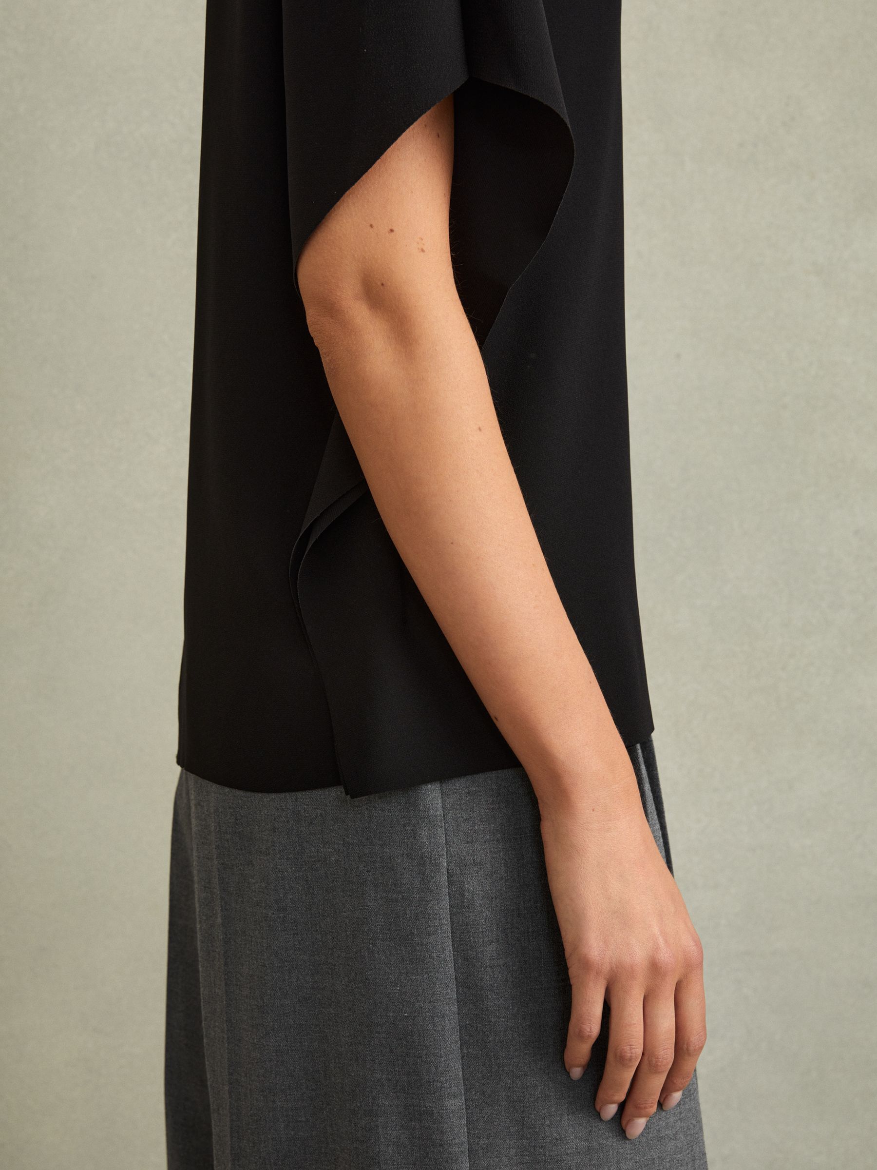 Reiss Draped Sleeve Top in Black - REISS