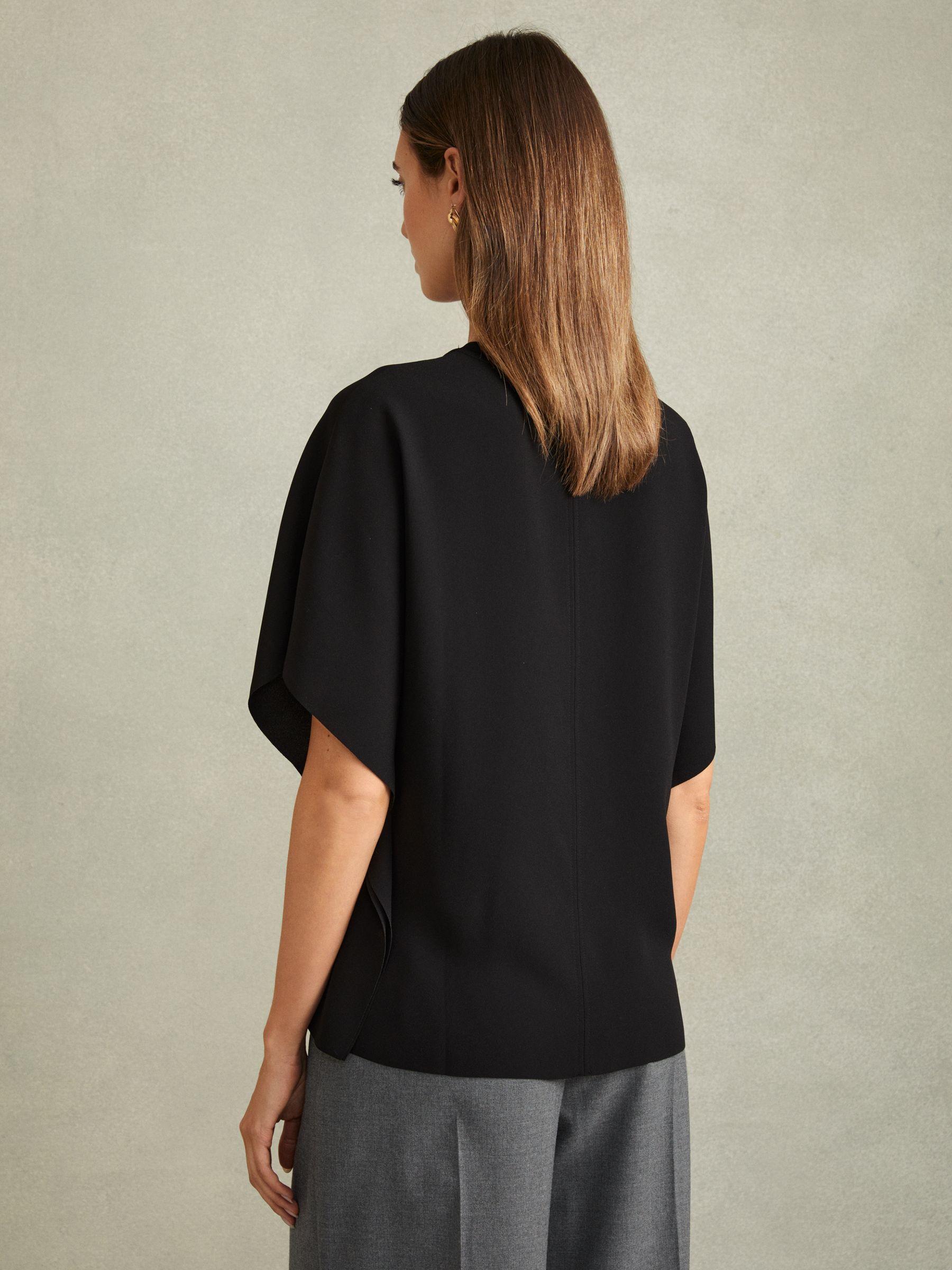 Reiss Draped Sleeve Top in Black - REISS