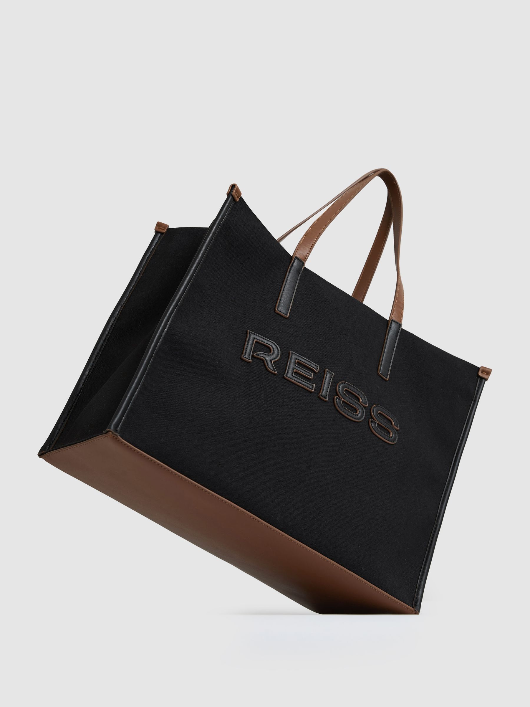 Reiss Canvas Logo Tote Bag in Black | REISS