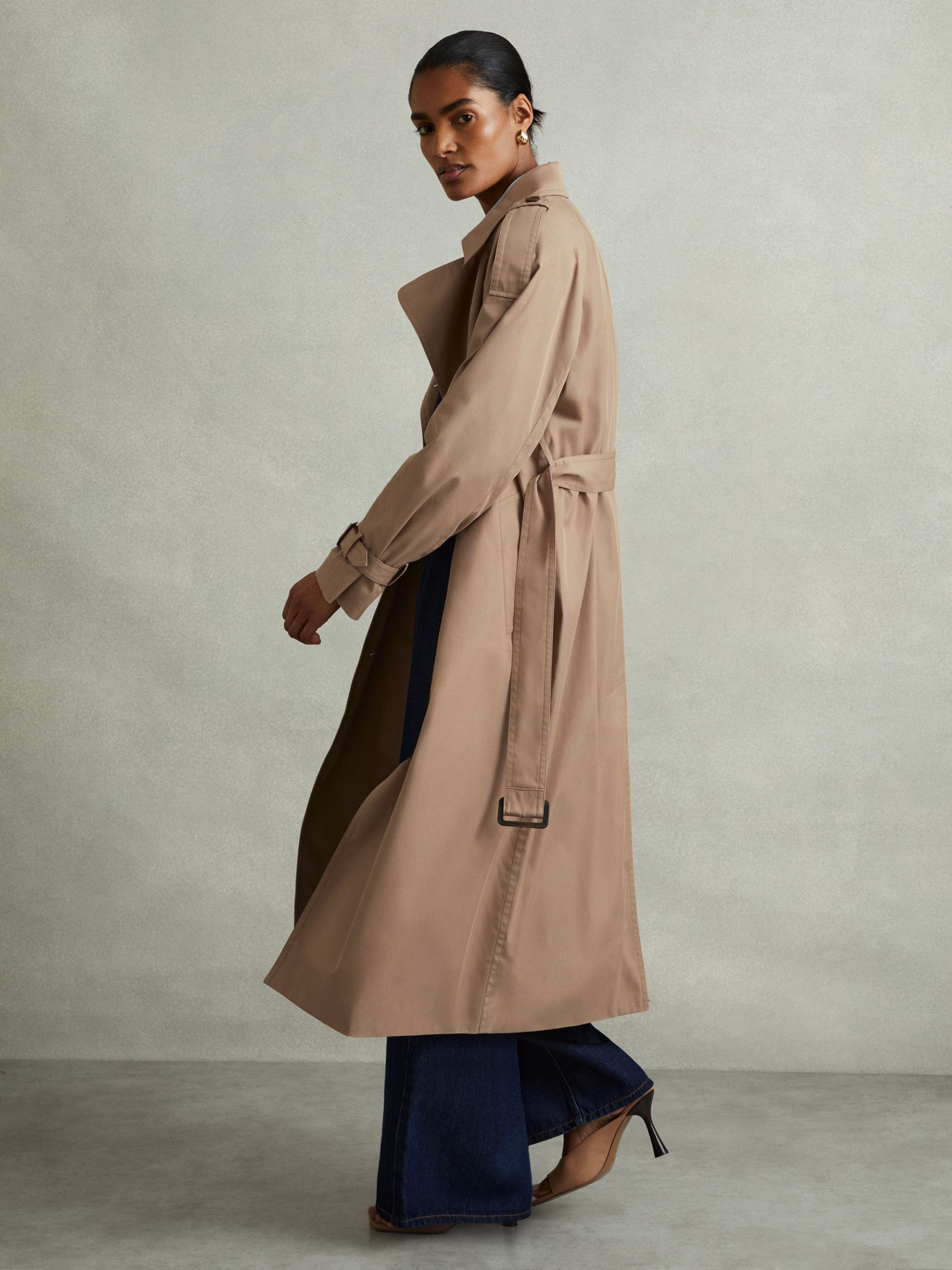 Reiss Jenna Camel Double Breasted Belted Trench Coat - REISS
