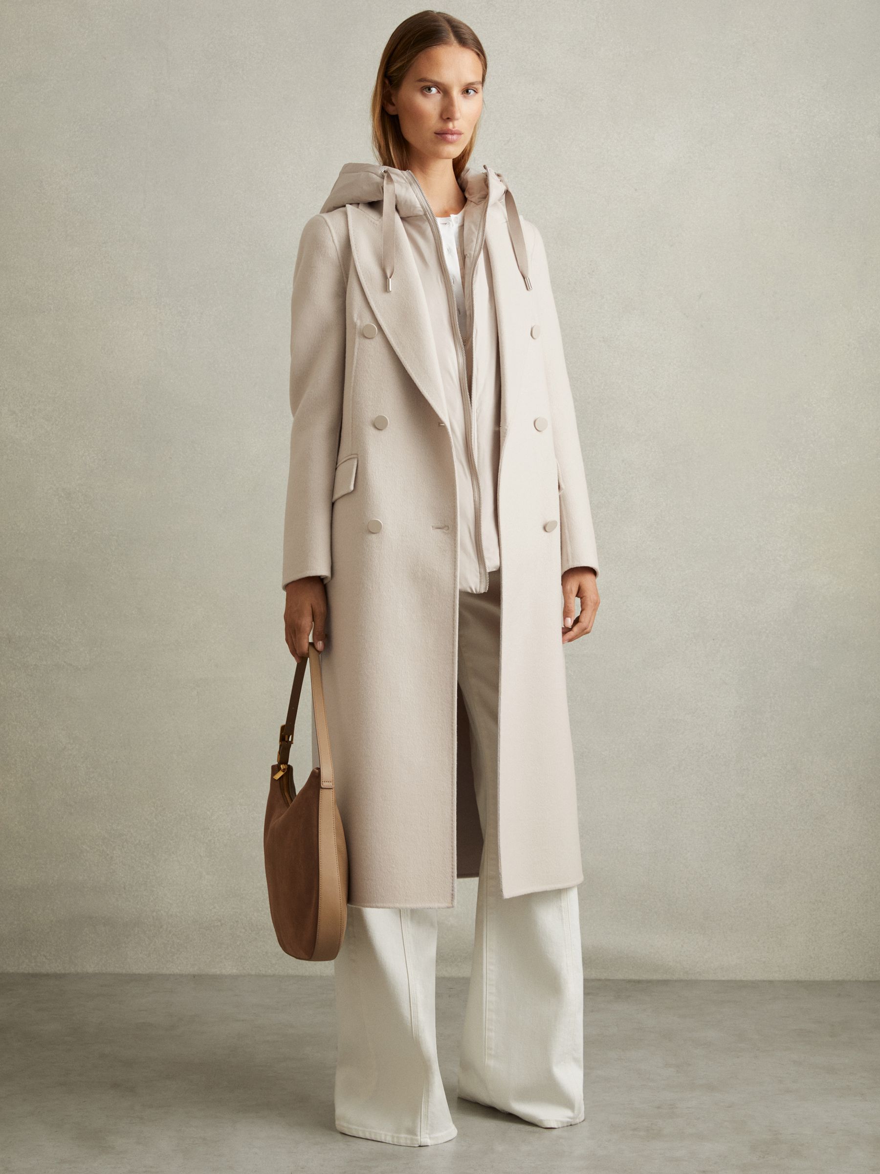 Reiss Petite Wool-Blend Double-Breasted Blindseam Coat in Neutral - REISS