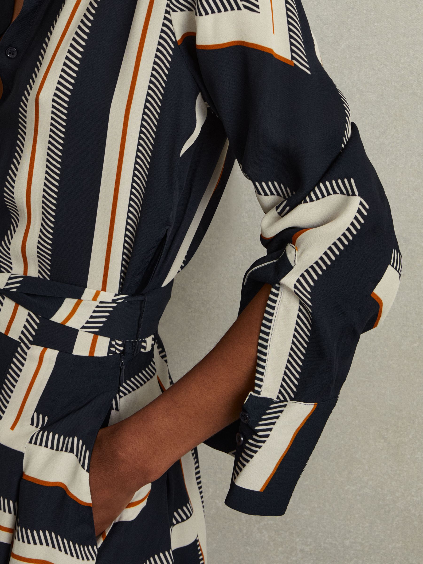 Reiss Ciara Navy Geometric Print Belted Mini Dress - REISS
