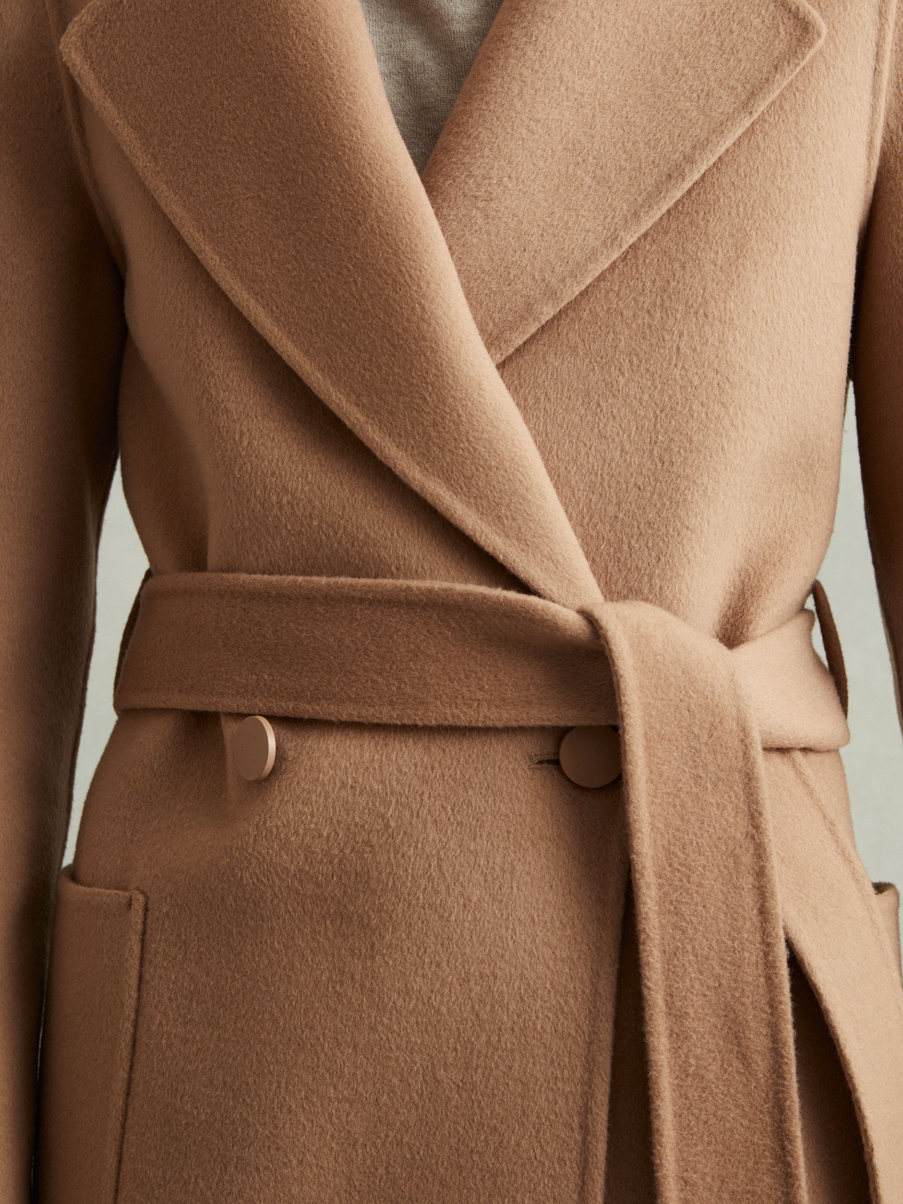 Reiss Wool Blend Double Breasted Blindseam Coat in Light Camel - REISS